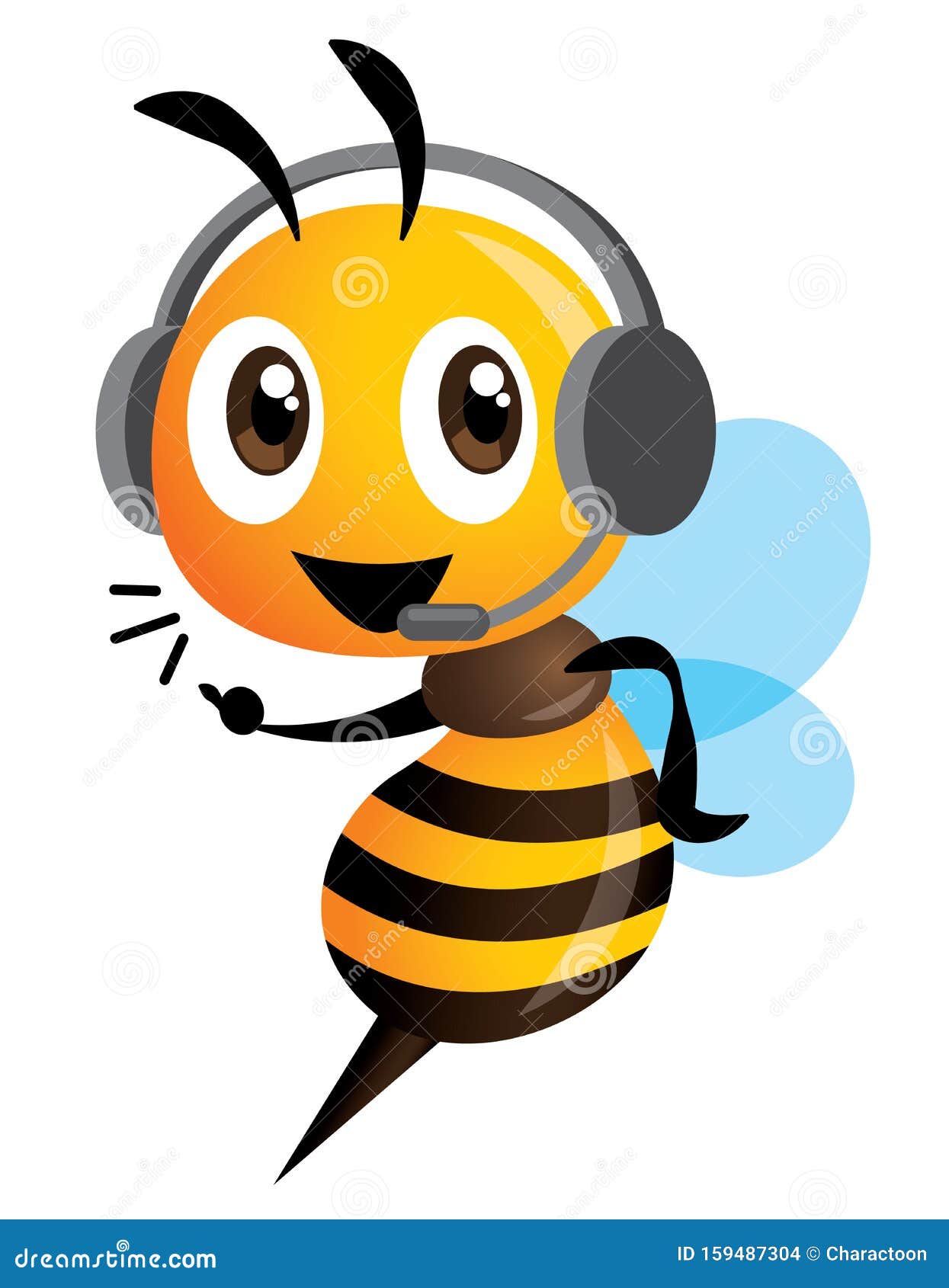 Cartoon Cute Bee Mascot. Customer Service Representative at Computer in ...