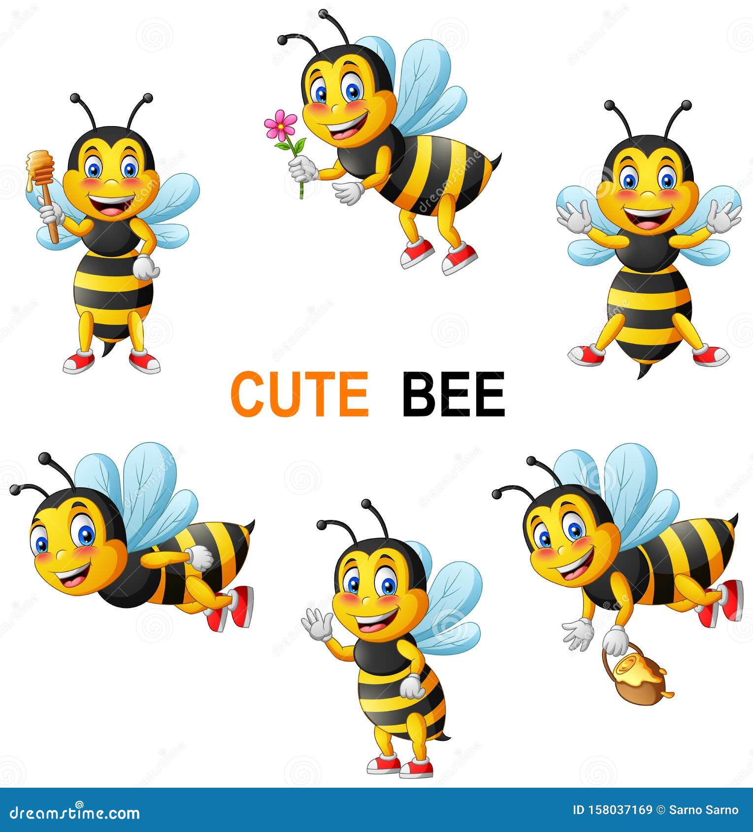 Cartoon cute biene set stock abbildung. Illustration von getrennt ...