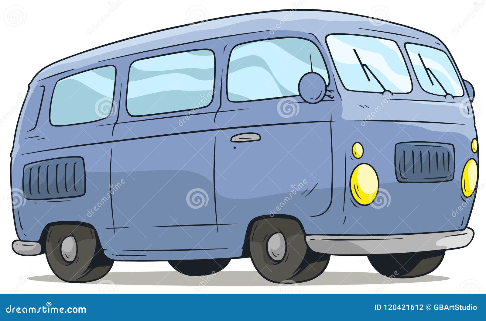 Cartoon Cute Blue Retro Van Bus Vector Icon Stock Vector - Illustration ...