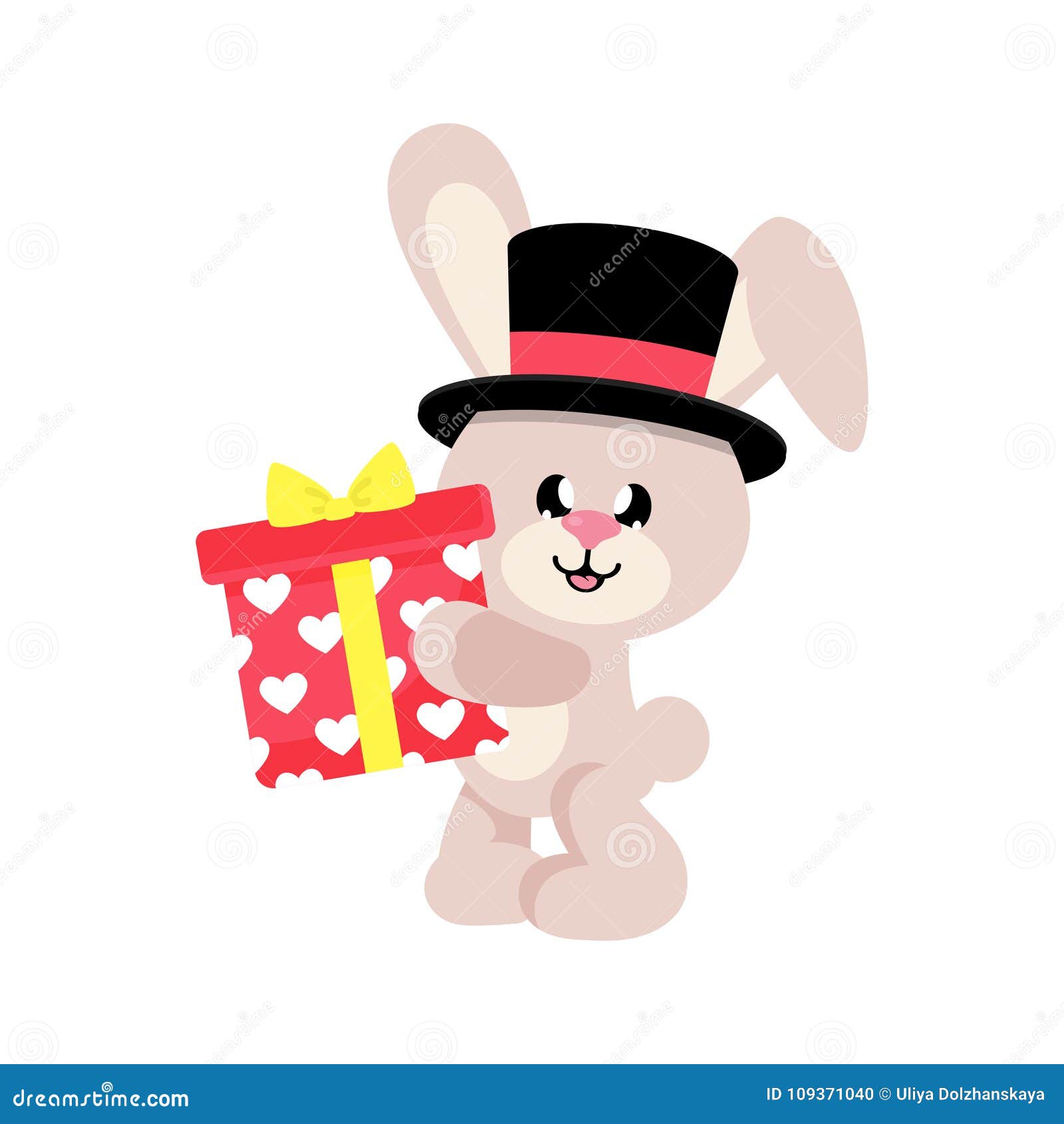 Cartoon Cute Bunny in Hat with Lovely Gift Stock Vector - Illustration ...
