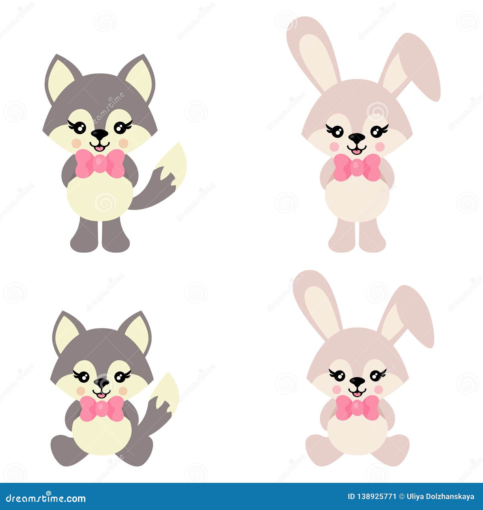 Cartoon Cute Bunny and Wolf Sits Vector Stock Vector - Illustration of ...