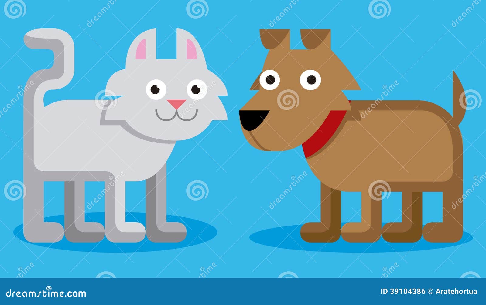Cartoon Cute Cat and Dog on Blue Background Stock Illustration ...