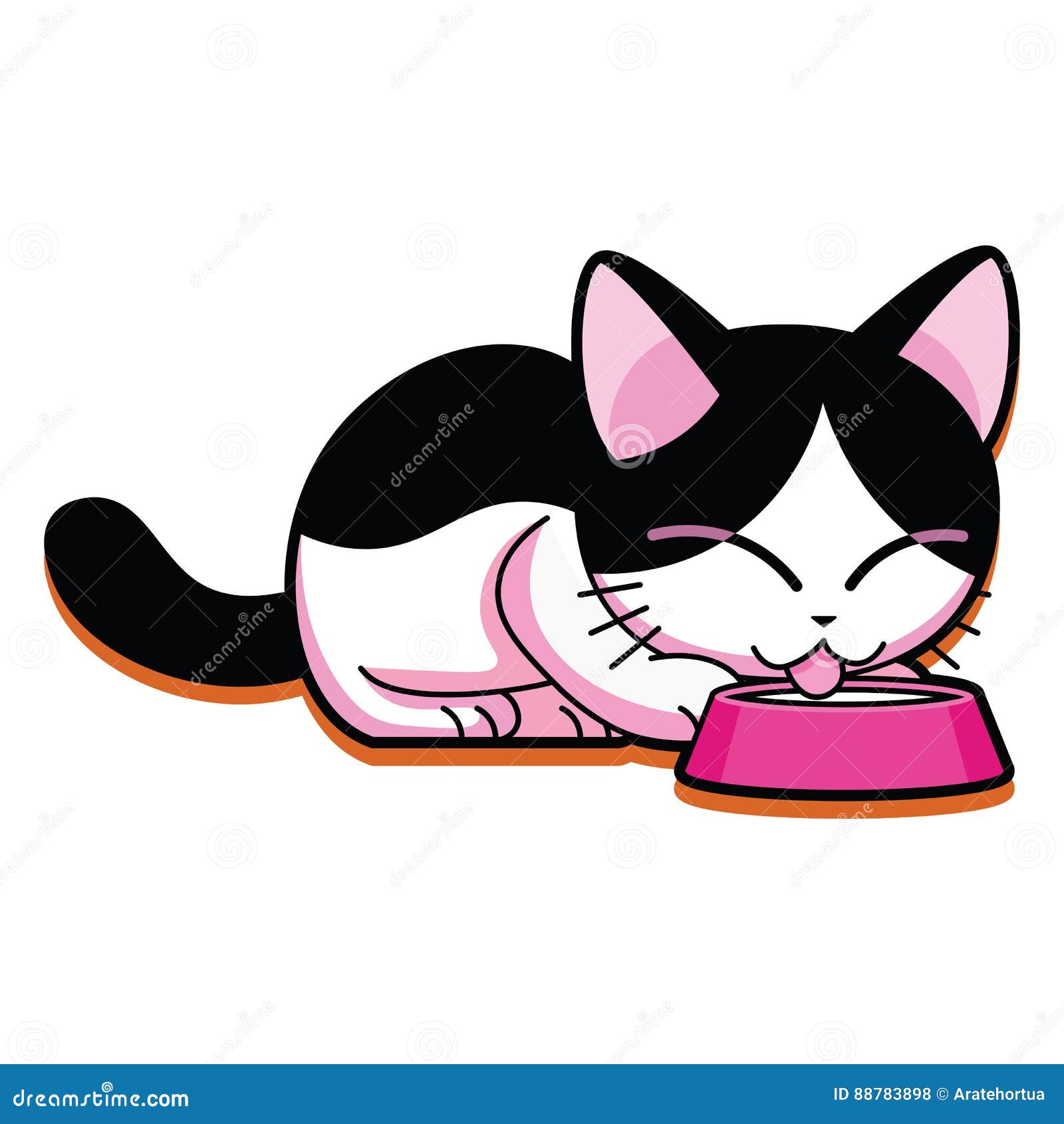 Cartoon Cute Cat Eating Isolated on White Background Stock Illustration ...
