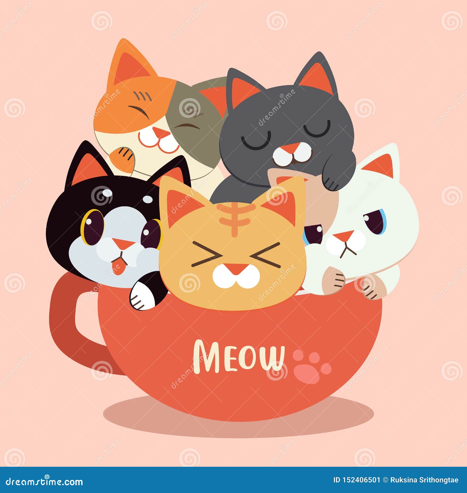 Cartoon of Cute Cat in the Mup Cup Stock Vector - Illustration of ...