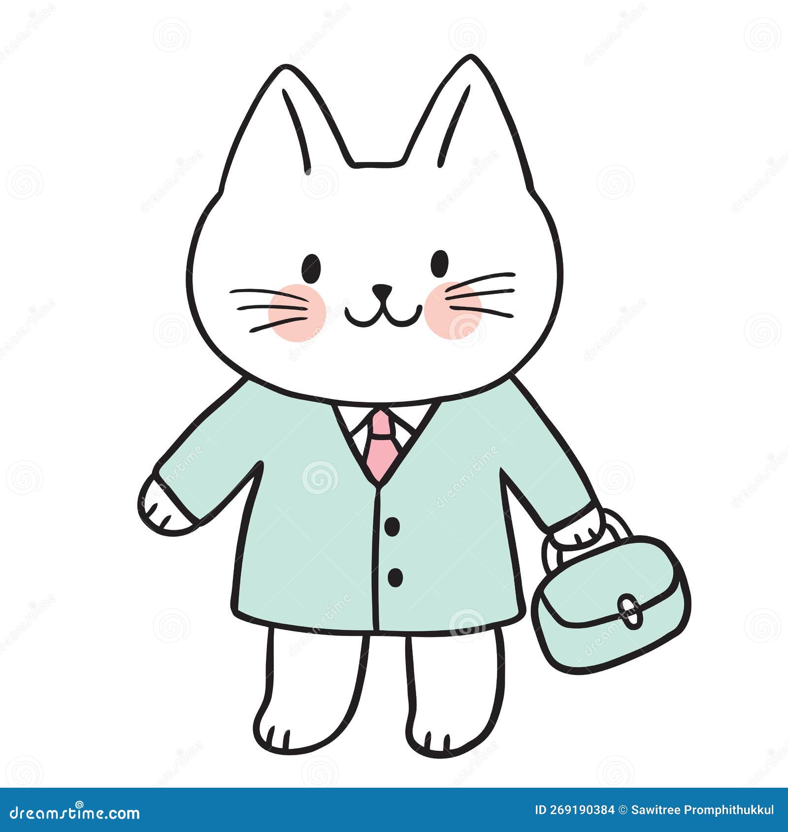 Cartoon Cute Character Funny White Cat Working Vector. Stock ...