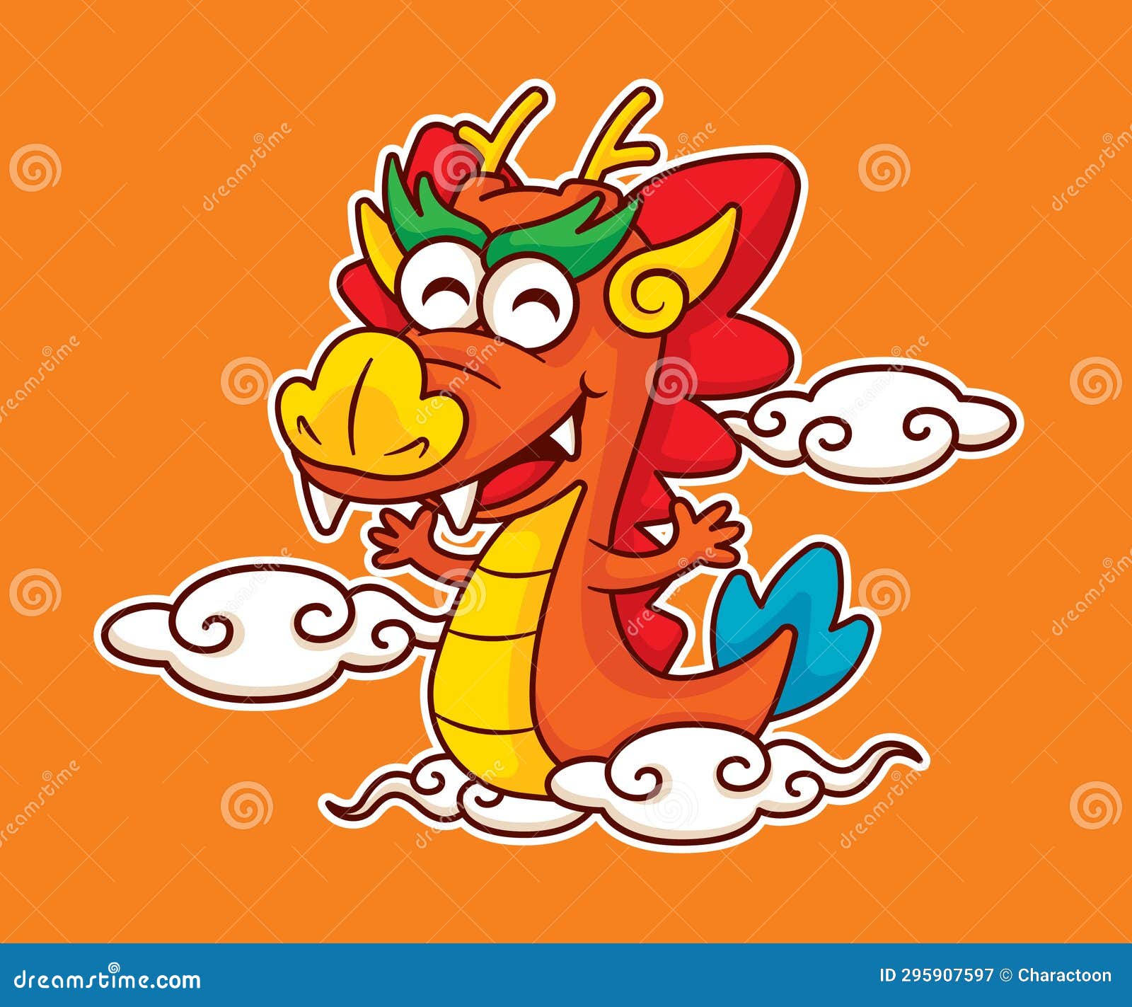 Cartoon Cute Chinese Dragon Zodiac On Eastern Cloud Element Character