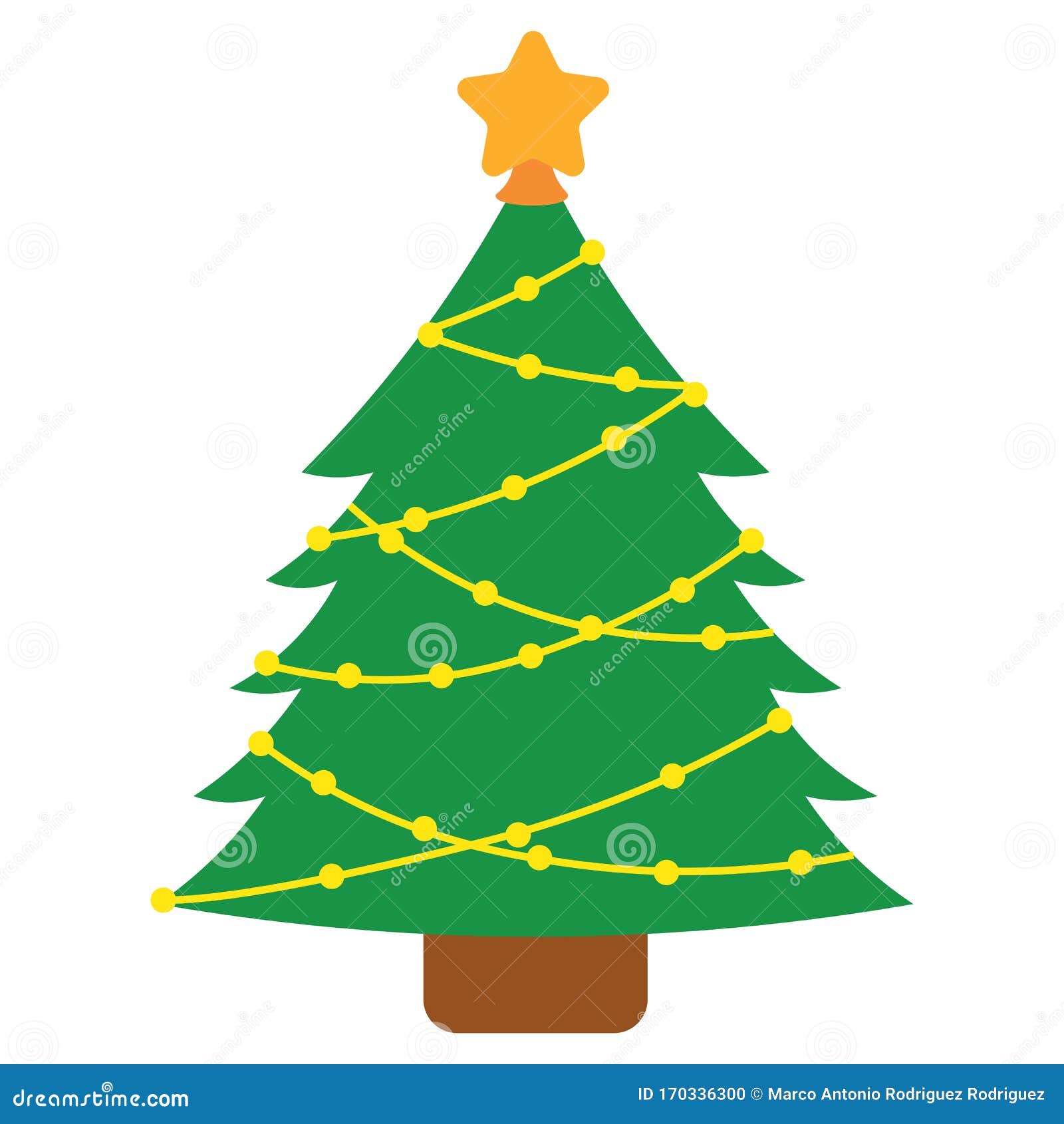 Vector Cartoon Cute Christmas Tree with Lights Isolated Stock ...