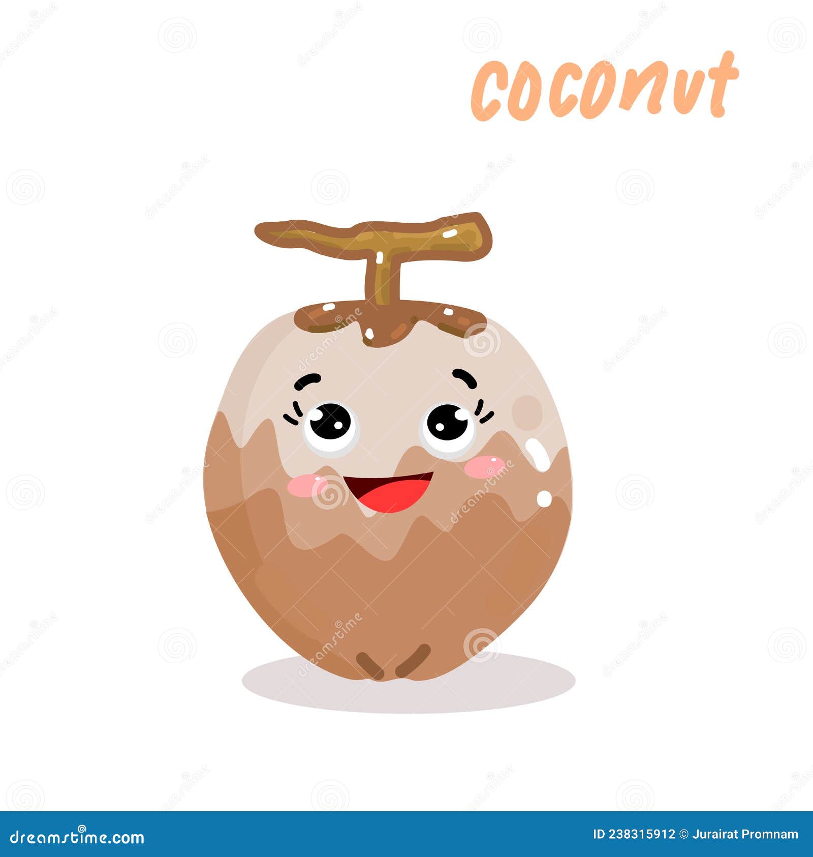 Cartoon Cute Coconut Character Vector. Stock Vector - Illustration of ...
