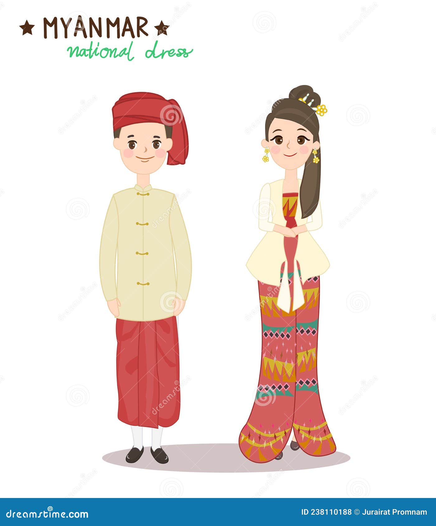Cartoon Cute Couple Asian Character Vector. Stock Vector - Illustration ...