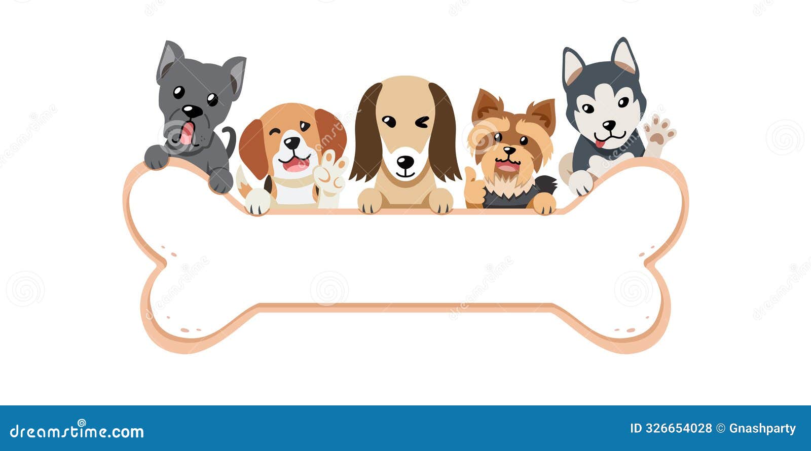 Cartoon Cute Different Breeds of Dogs with Bone Sign Stock Vector ...