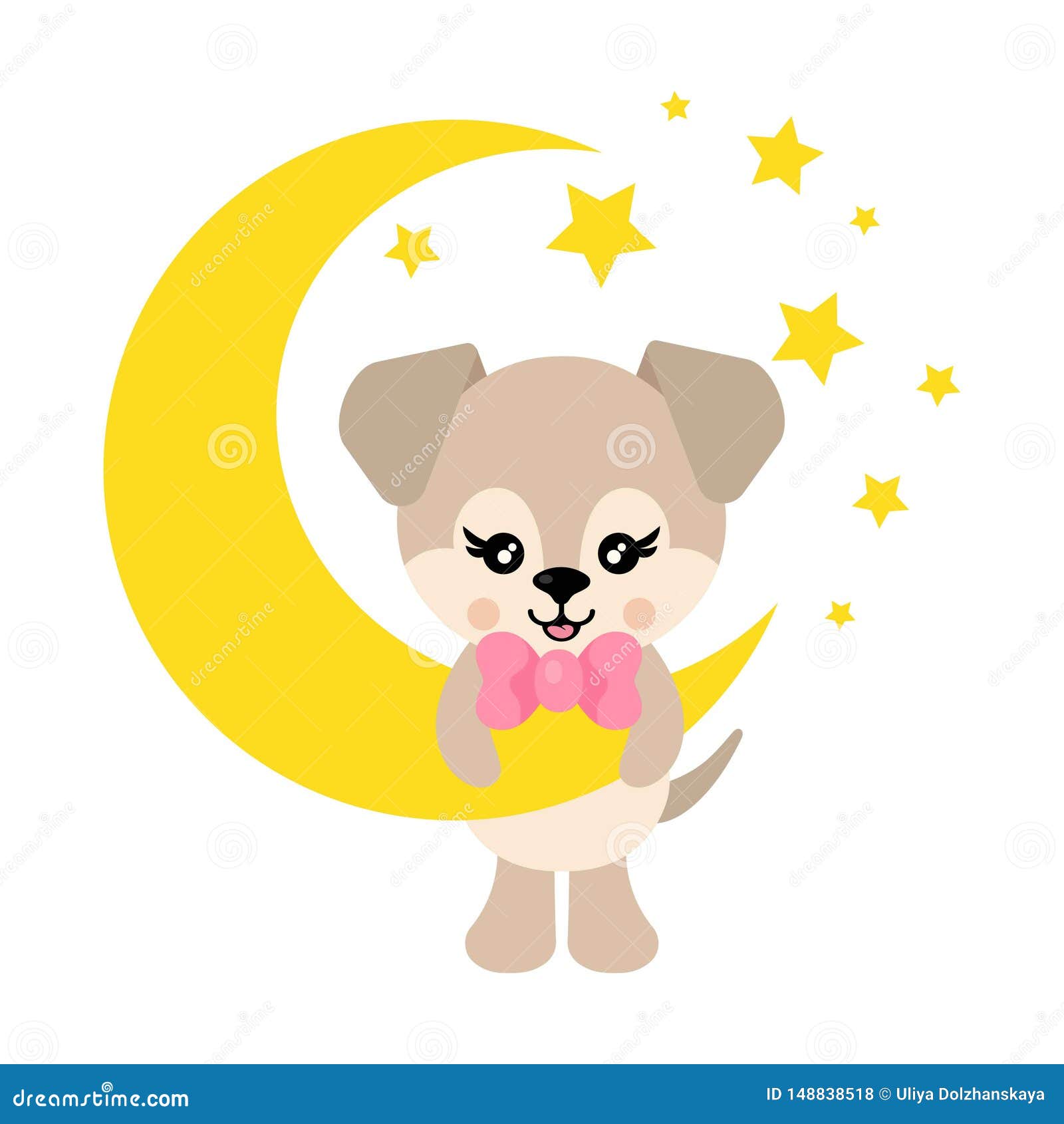 Cartoon Cute Dog with Tie on the Moon with Text Vector Stock Vector ...