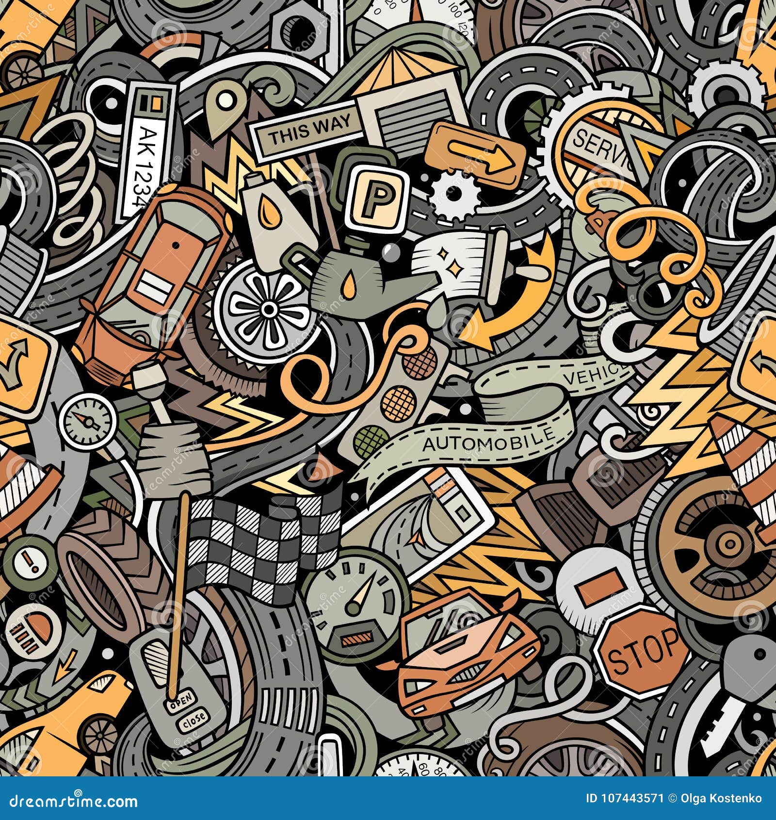 Cartoon Cute Doodles Automotive Seamless Pattern Stock Vector ...