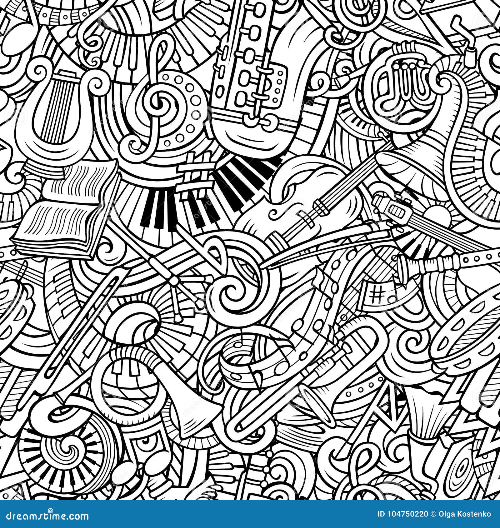 Cartoon Cute Doodles Classical Music Seamless Pattern Stock Vector ...