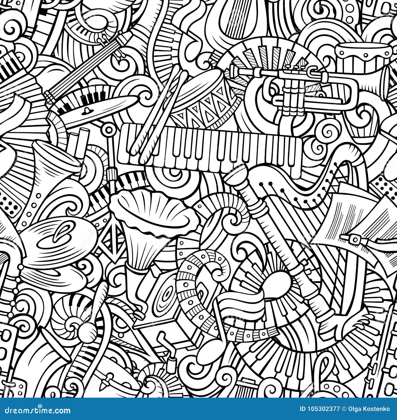 Cartoon Cute Doodles Classical Music Seamless Pattern Stock Vector ...