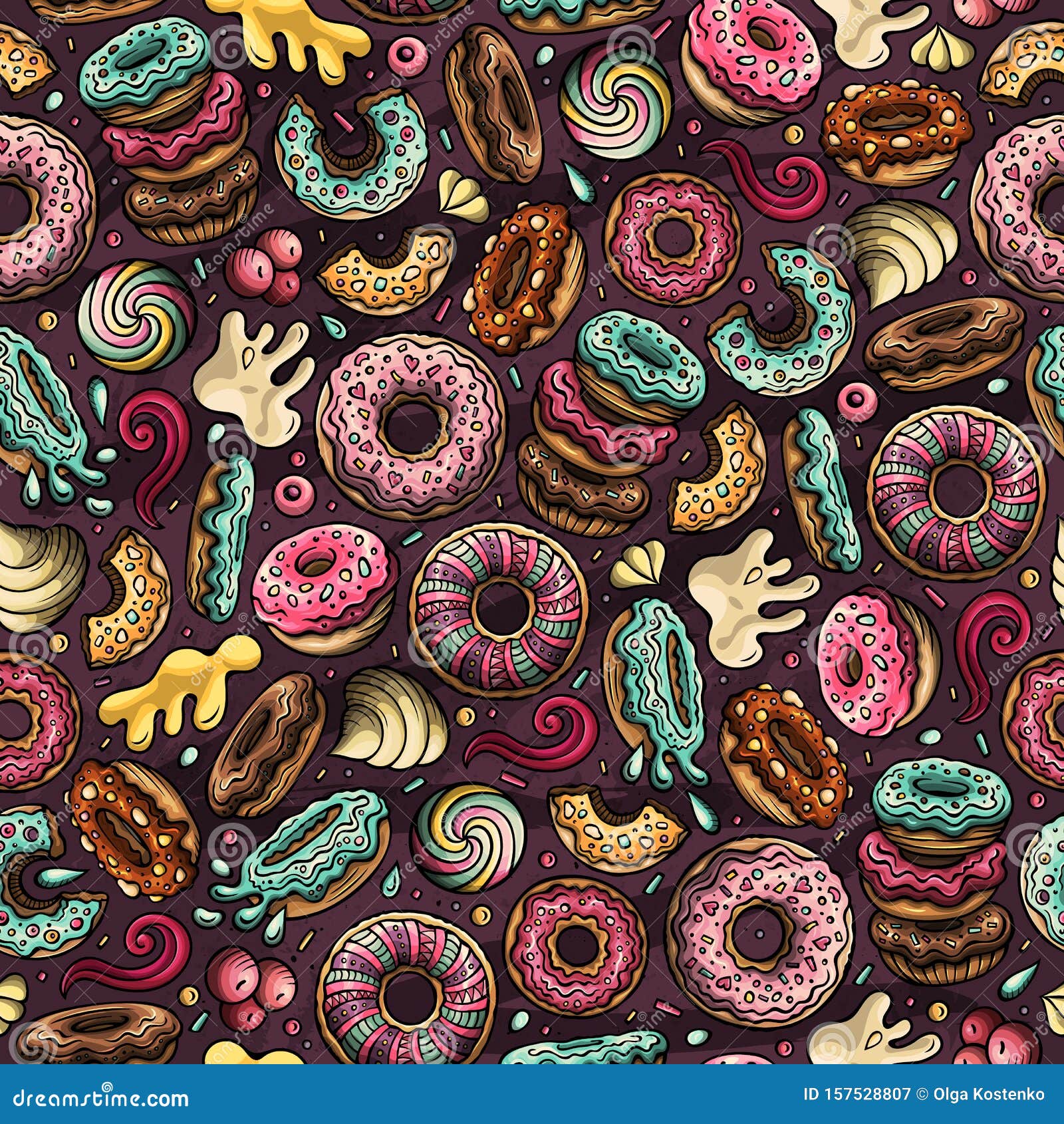 Cartoon Cute Doodles Hand Drawn Donuts Seamless Pattern Stock ... Cartoon Cute Doodles Hand Drawn Donuts Seamless Pattern Stock ...