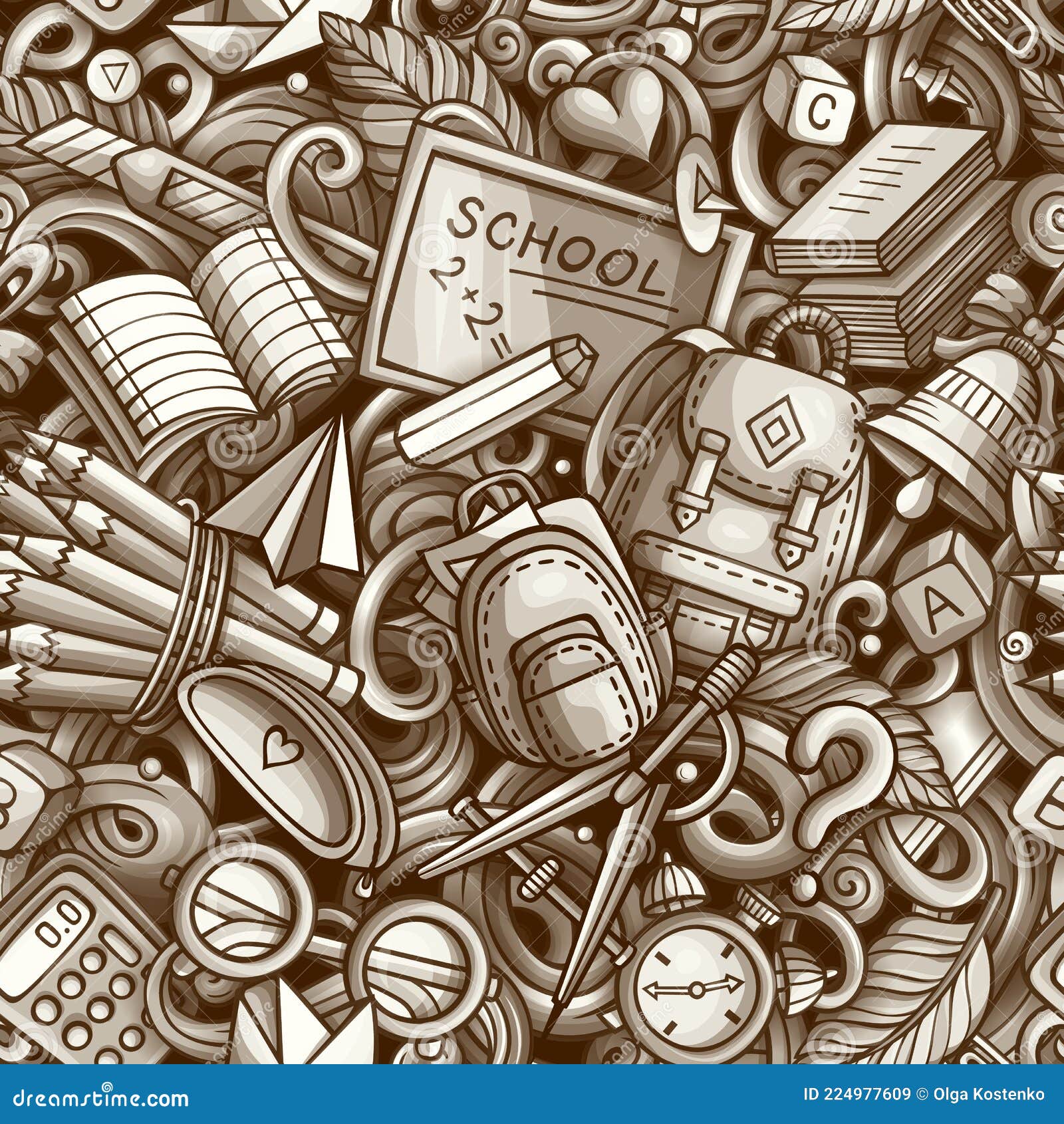 Cartoon Cute Doodles Hand Drawn School Seamless Pattern Stock Vector ...