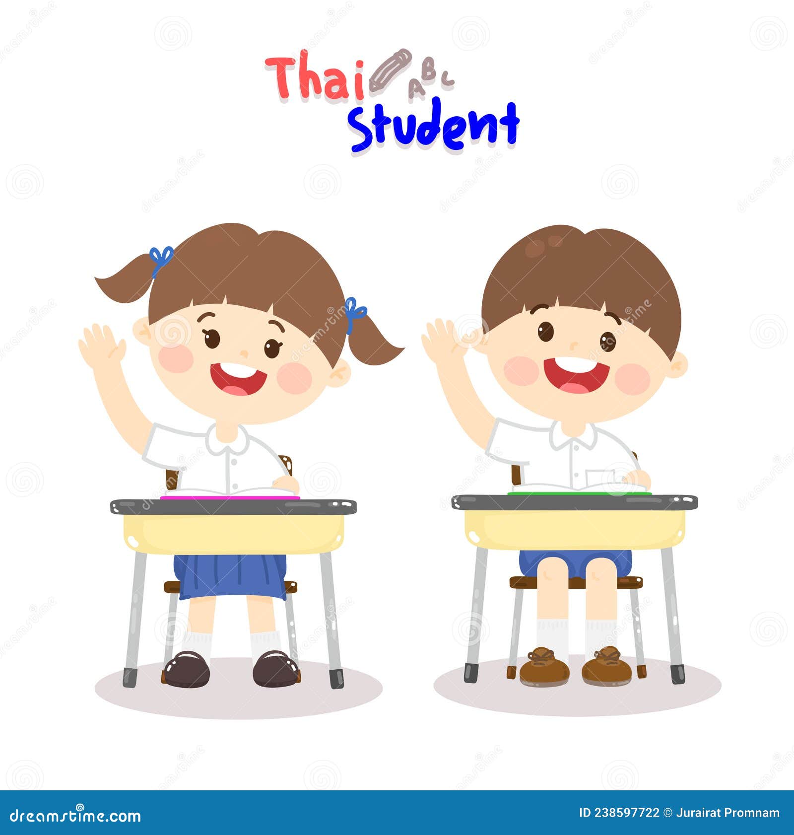 Cartoon Thai Students Character Vector. Stock Vector - Illustration of ...