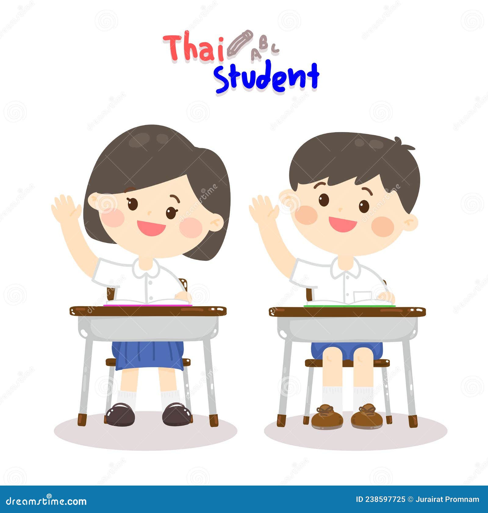 Cartoon Thai Students Character Vector. Stock Vector - Illustration of ...