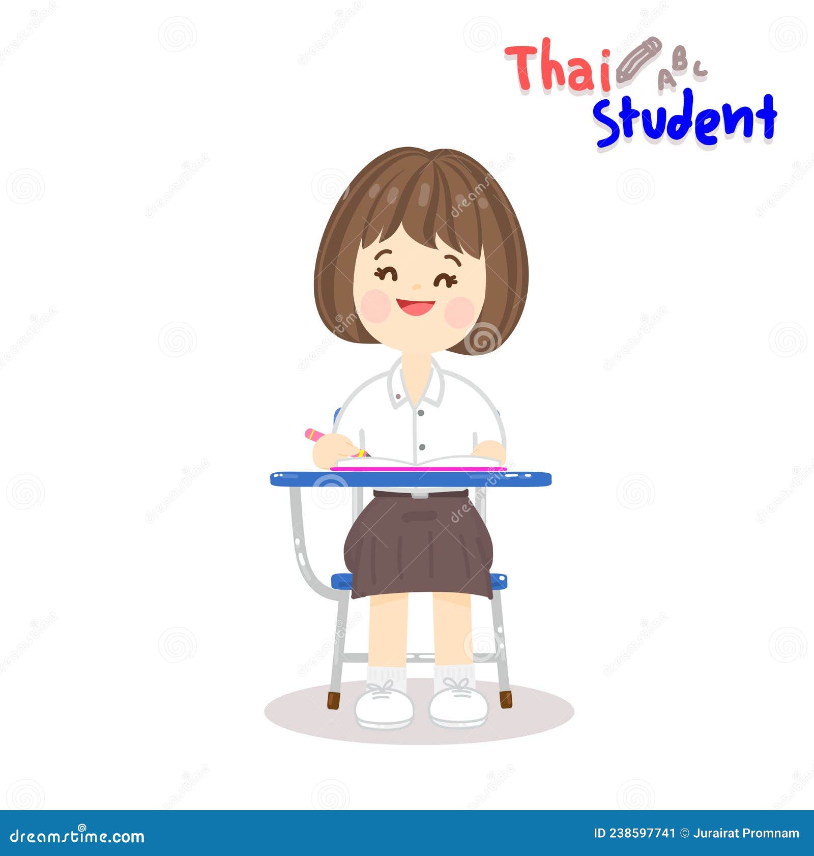 Cartoon Thai Students Character Vector. Stock Vector - Illustration of ...