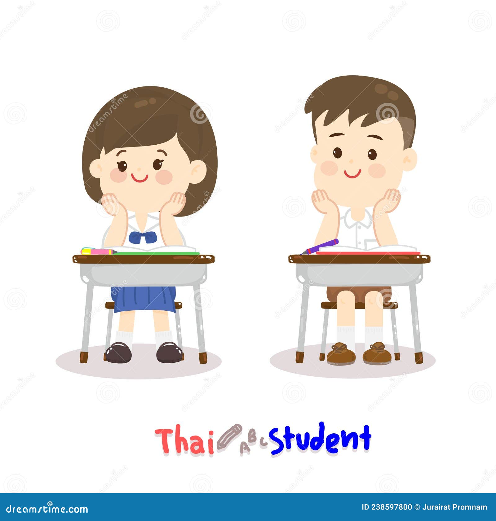 Cartoon Thai Students Character Vector. Stock Vector - Illustration of ...