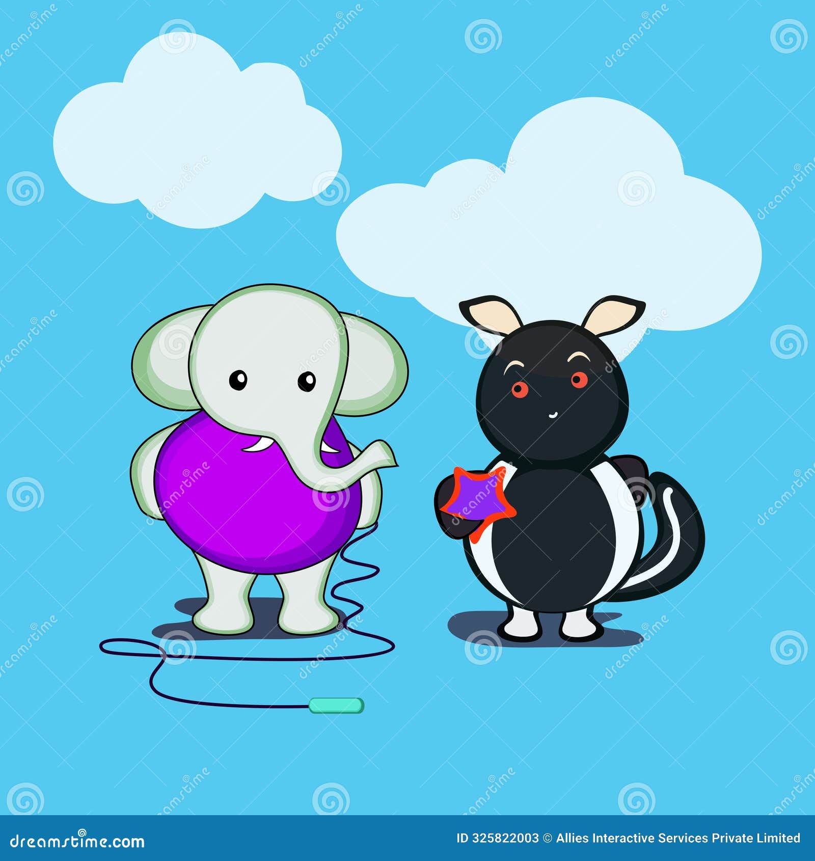 Cartoon Cute Elephant and Skunk Holding Star Vector Stock Illustration ...