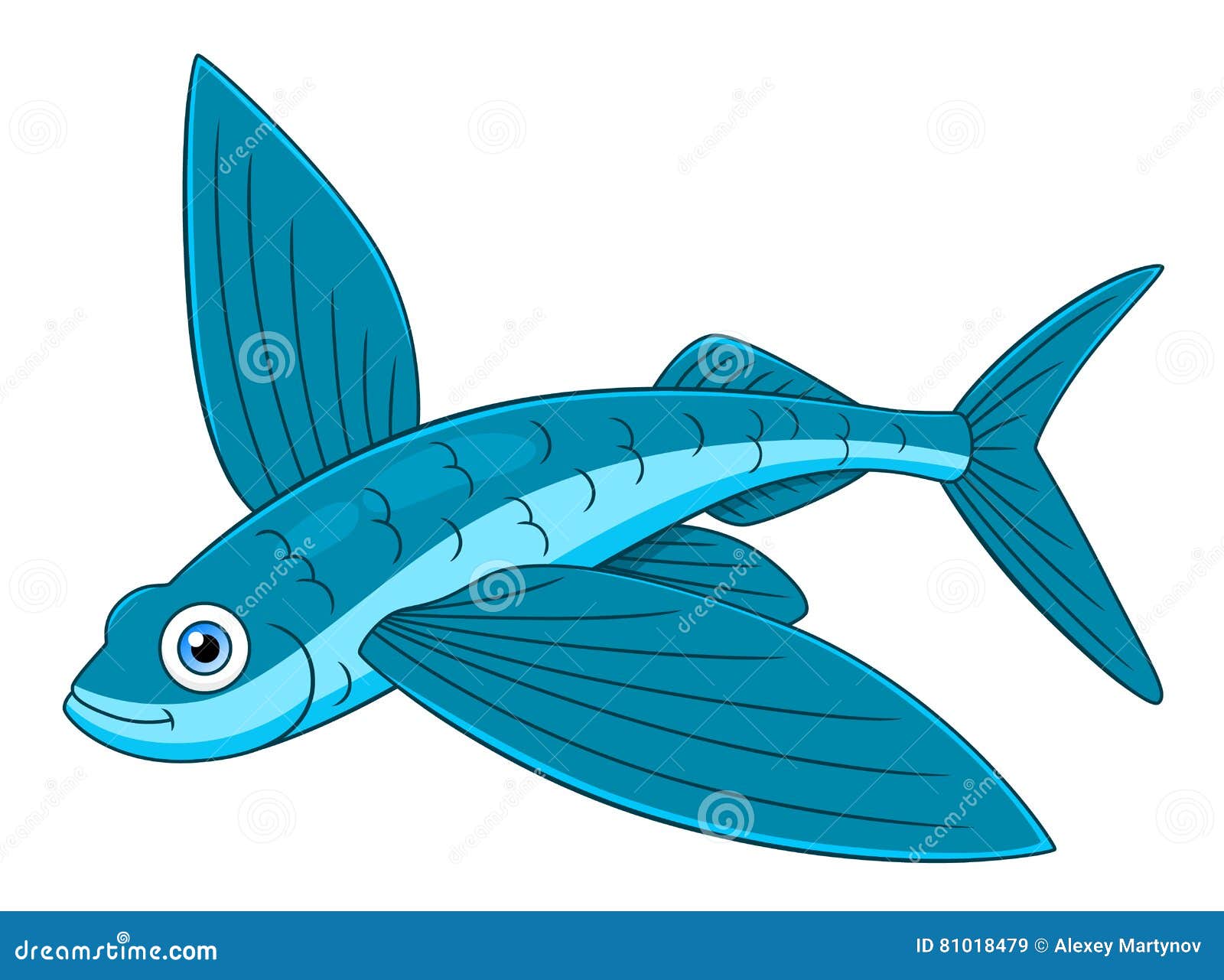 Cartoon cute flying fish stock vector. Illustration of beautiful - 81018479