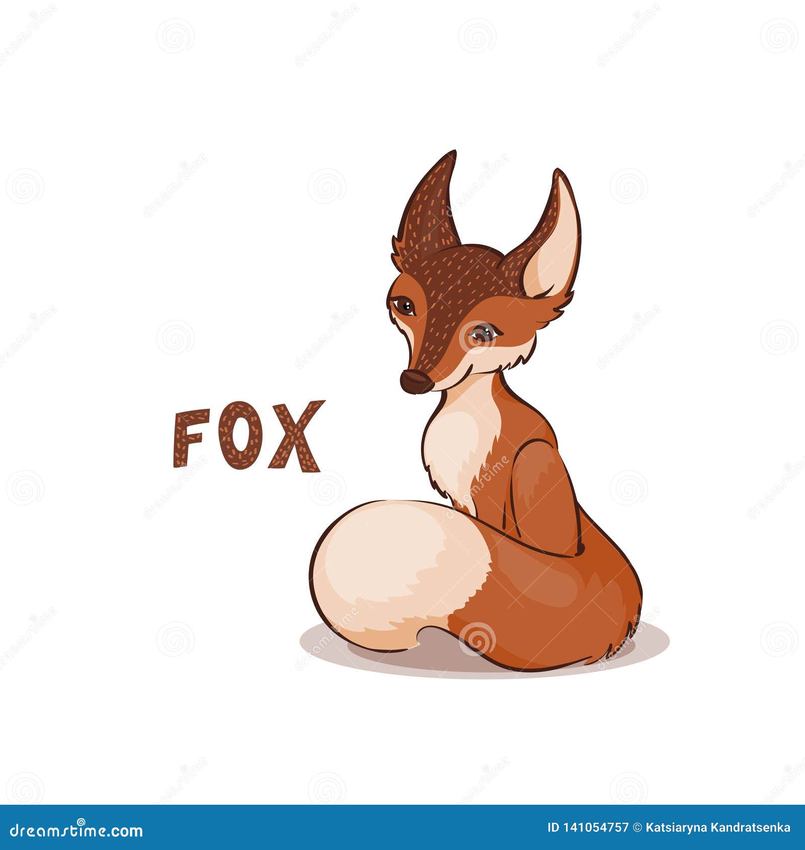 Cartoon Cute Fox Cub Sitting Wrapped in a Tail Stock Vector ...