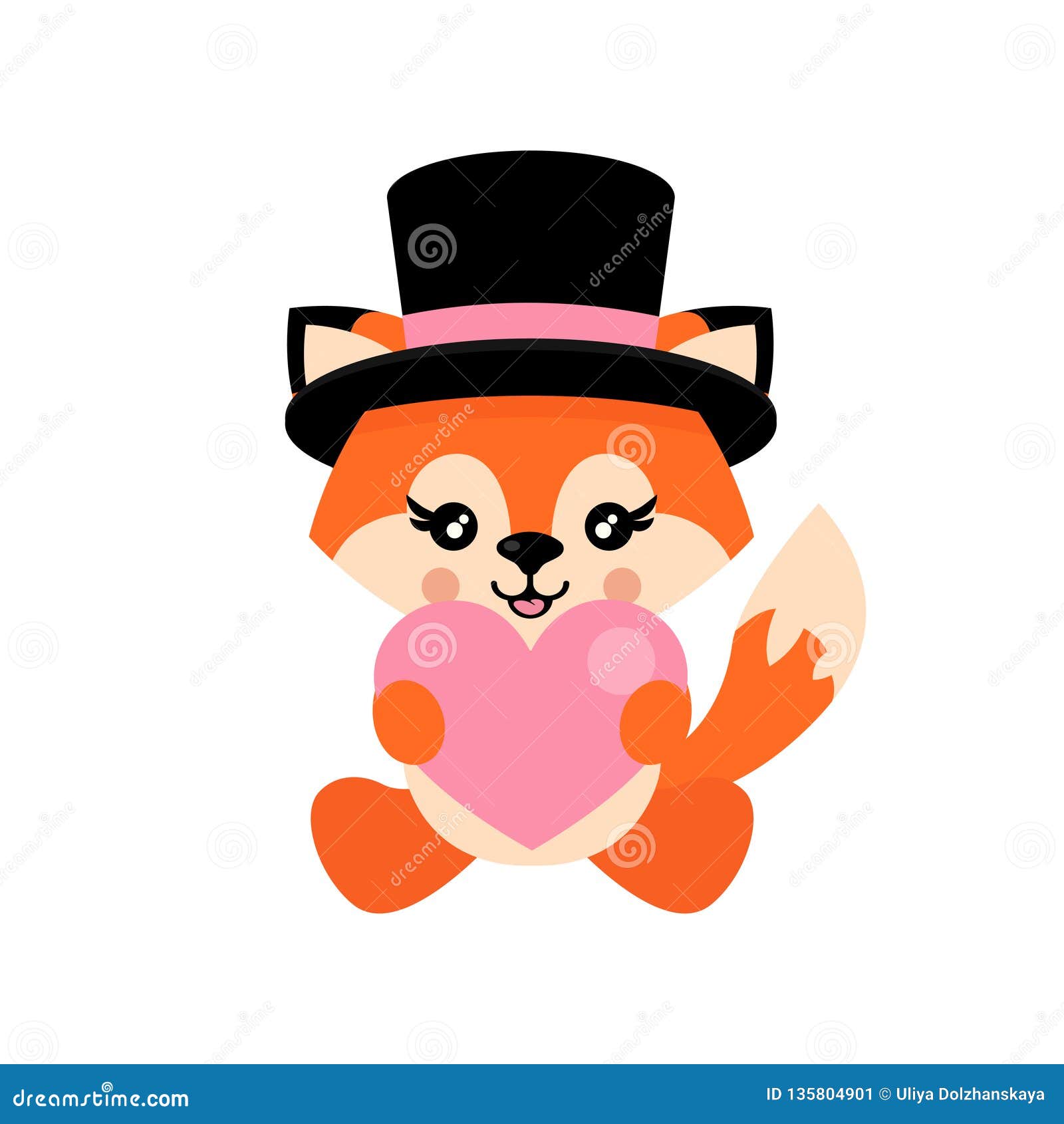 Cartoon Cute Fox with Heart and Hat Sitiing Vector Stock Vector ...