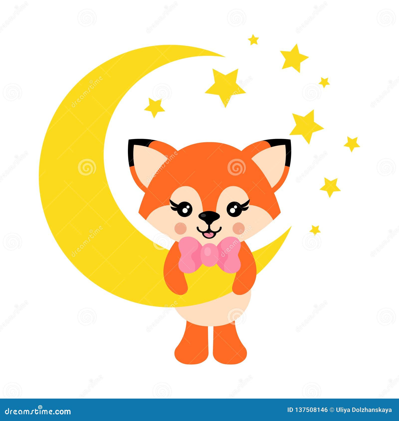Cartoon Cute Fox with Tie on the Moon Stock Vector - Illustration of ...