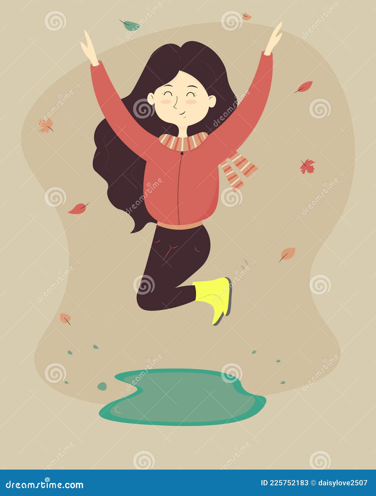 Cartoon Cute Girl Jumping in the Puddle Stock Vector - Illustration of ...