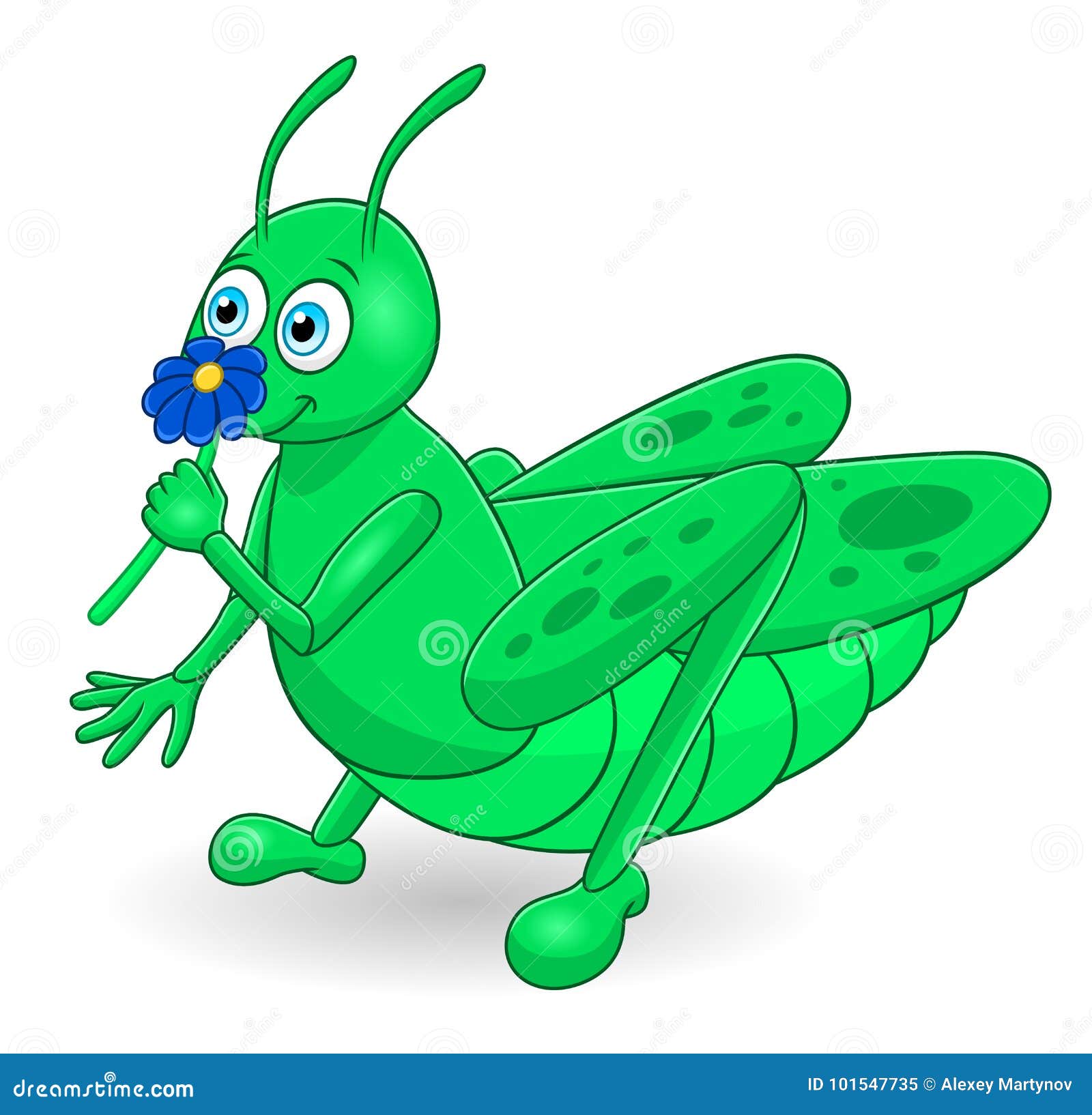 Cute Grasshopper Cartoon Play Violin With Smiling Stock Illustration ...