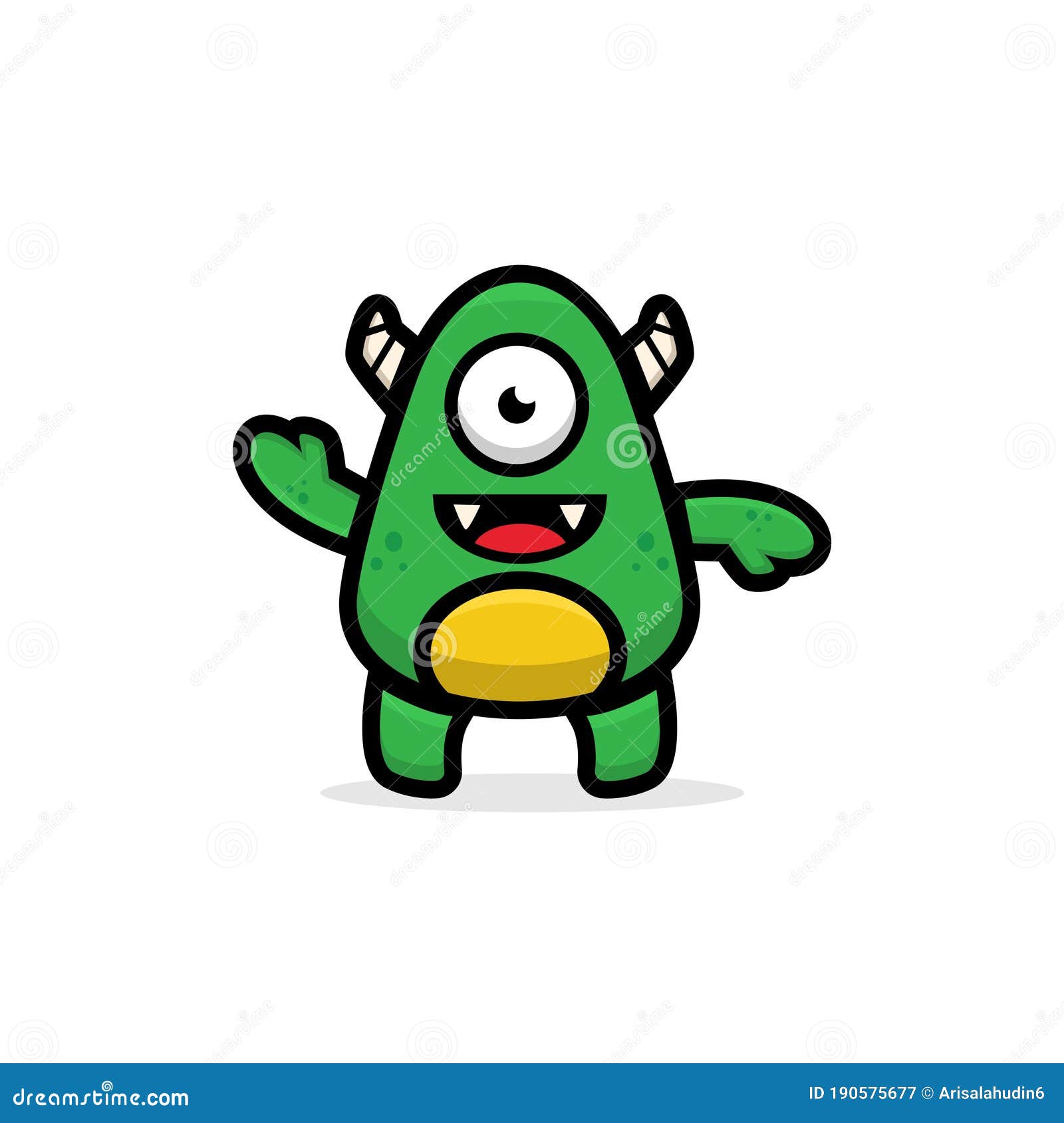Cartoon cute green monster stock vector. Illustration of birthday ...
