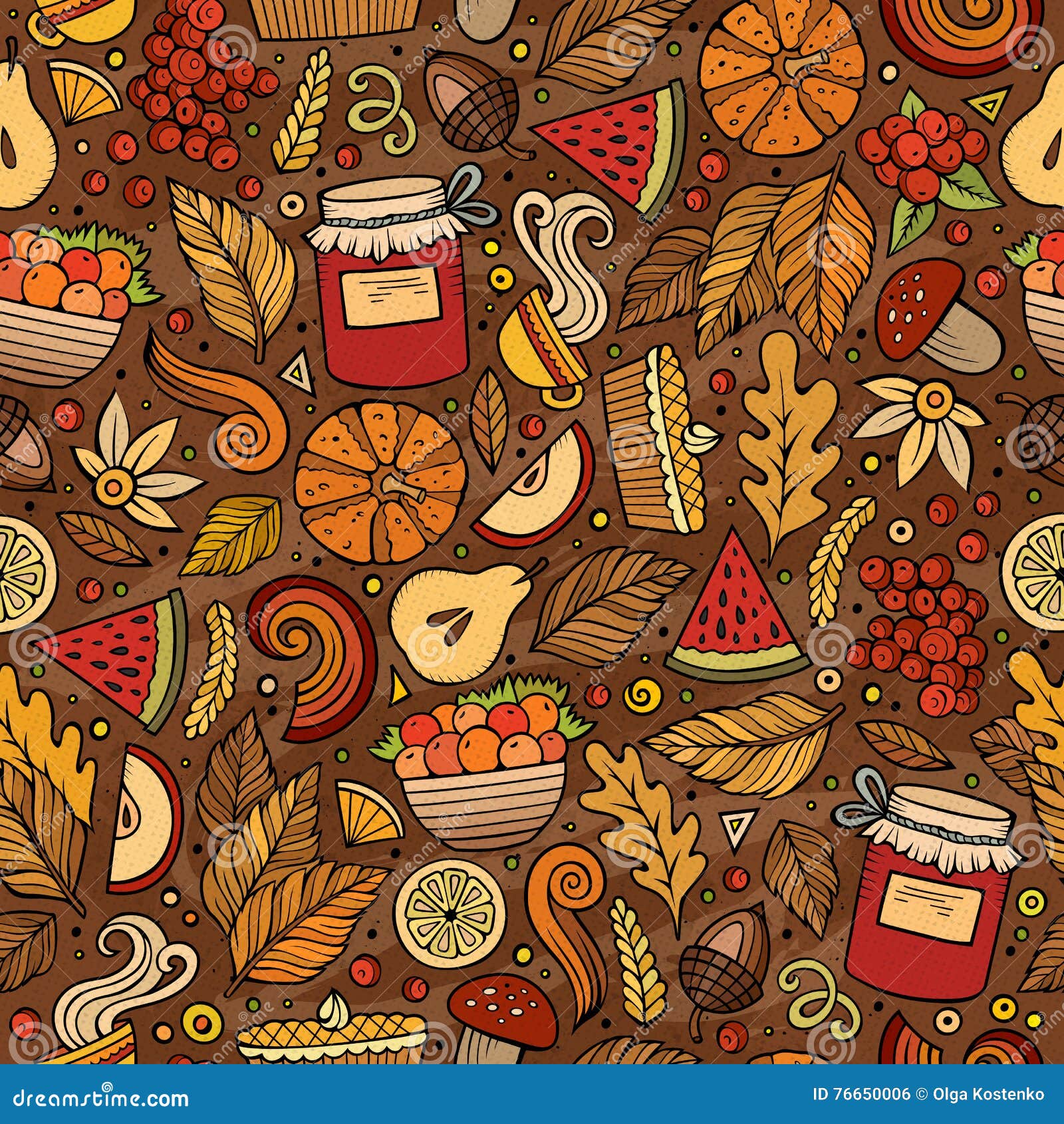 Cartoon Cute Hand Drawn Autumn Seamless Pattern Stock Vector ...
