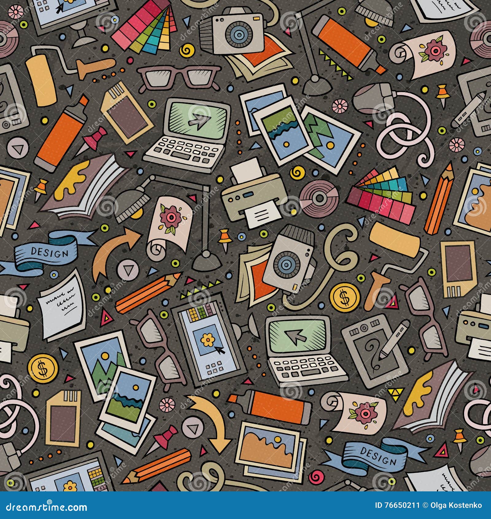 Cartoon Cute Hand Drawn Design Seamless Pattern Stock Vector ...