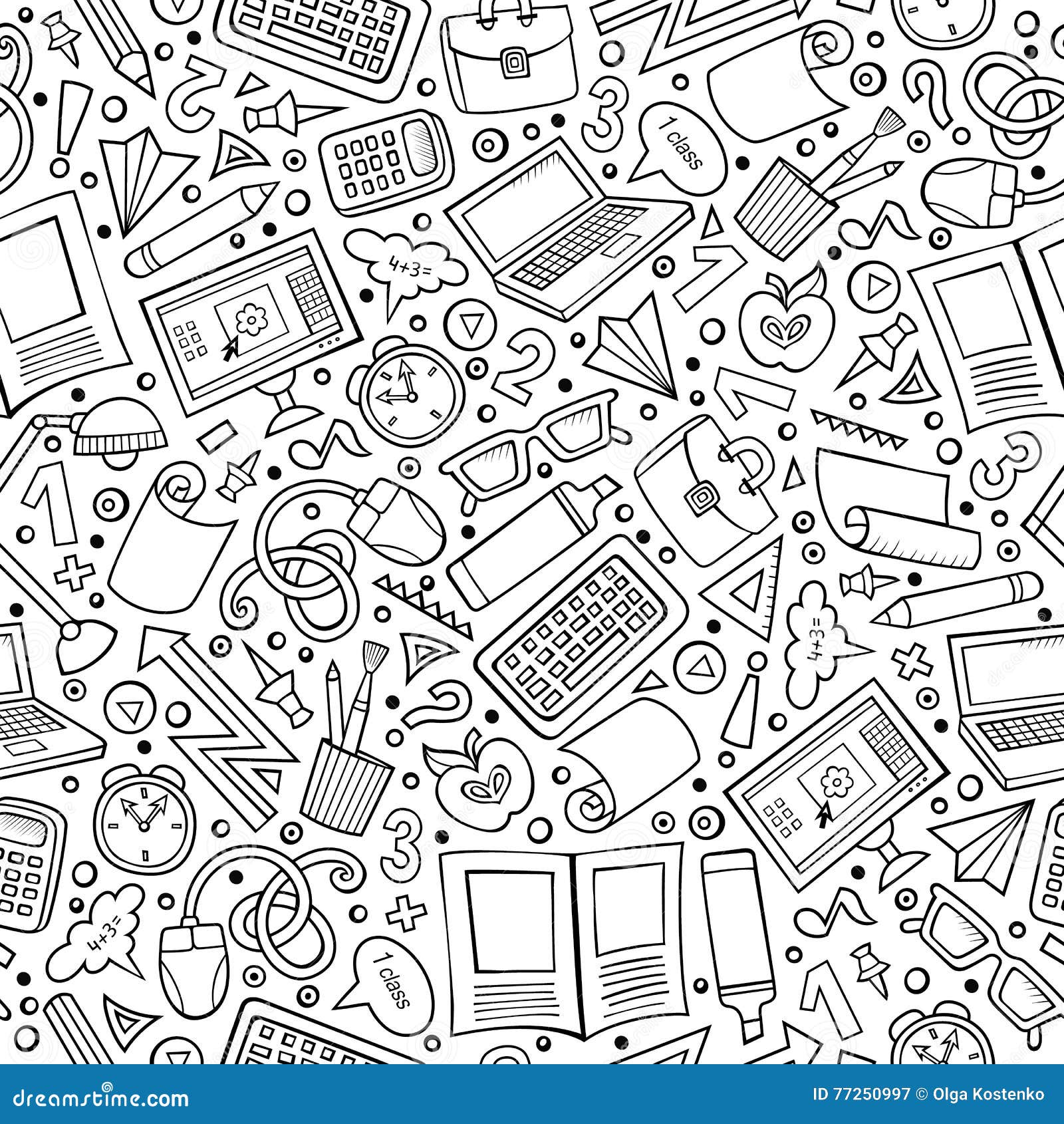 Cartoon Cute Hand Drawn School Seamless Pattern Stock Vector ...