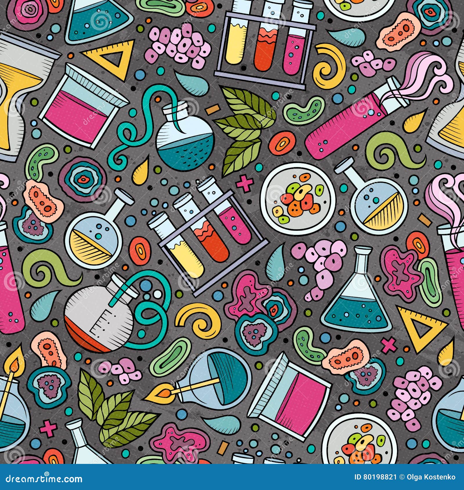 Cartoon Cute Hand Drawn Science Seamless Pattern Stock Vector