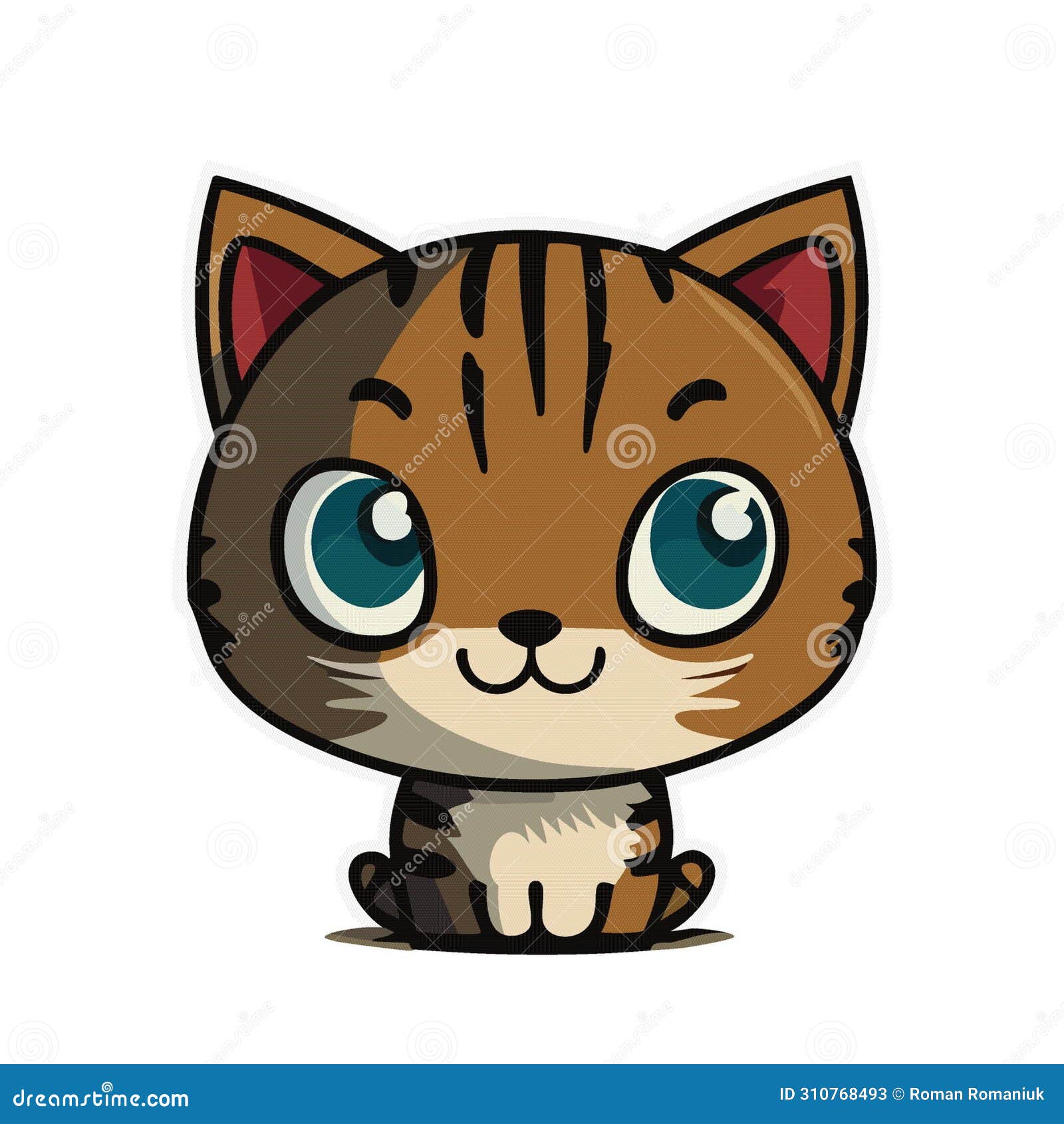 Cartoon Cute Happly Little Cat. Beautiful Kitten Alone Stock Vector ...