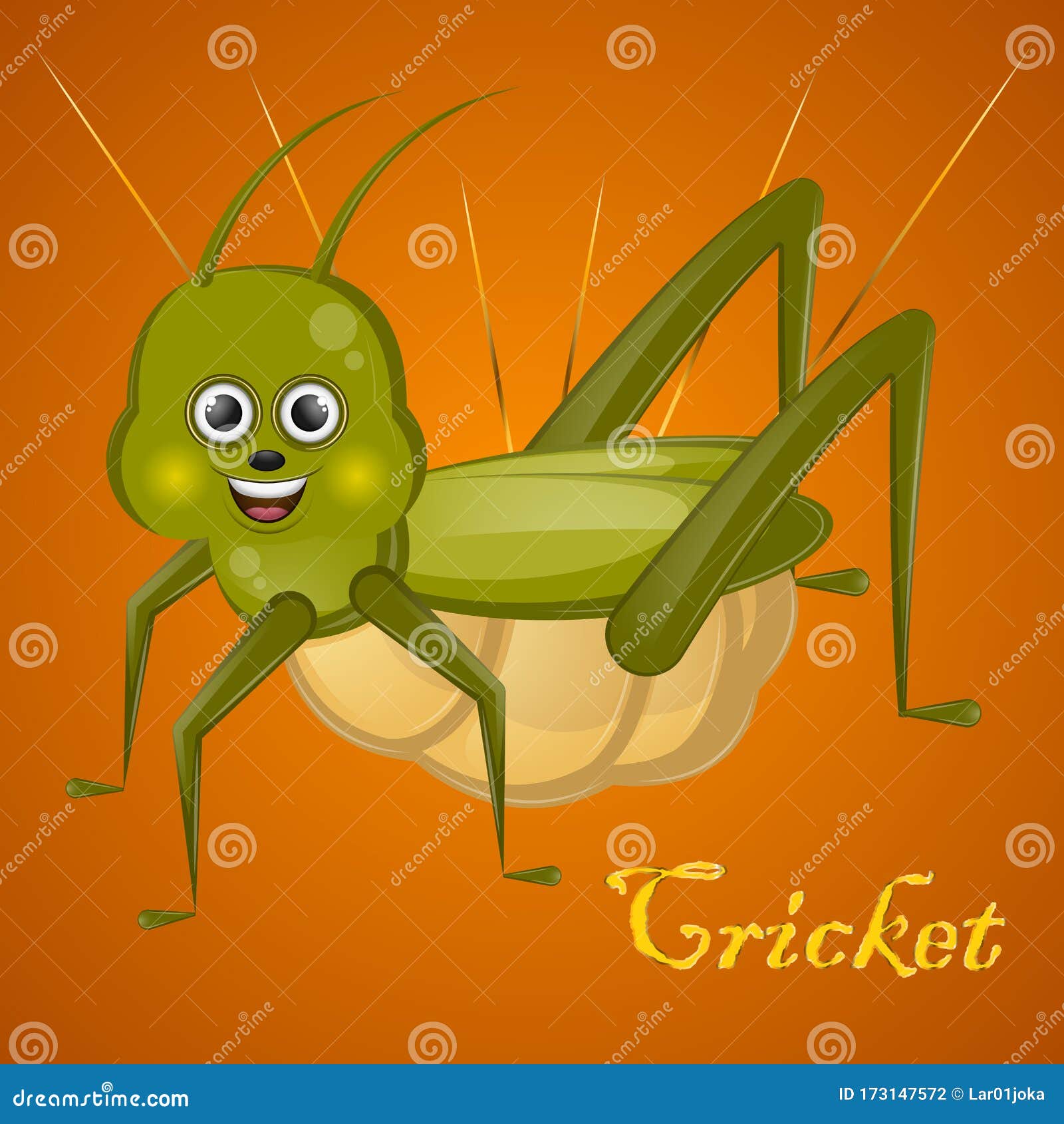 Cartoon of a Cute Happy Cricket Stock Vector - Illustration of detail ...