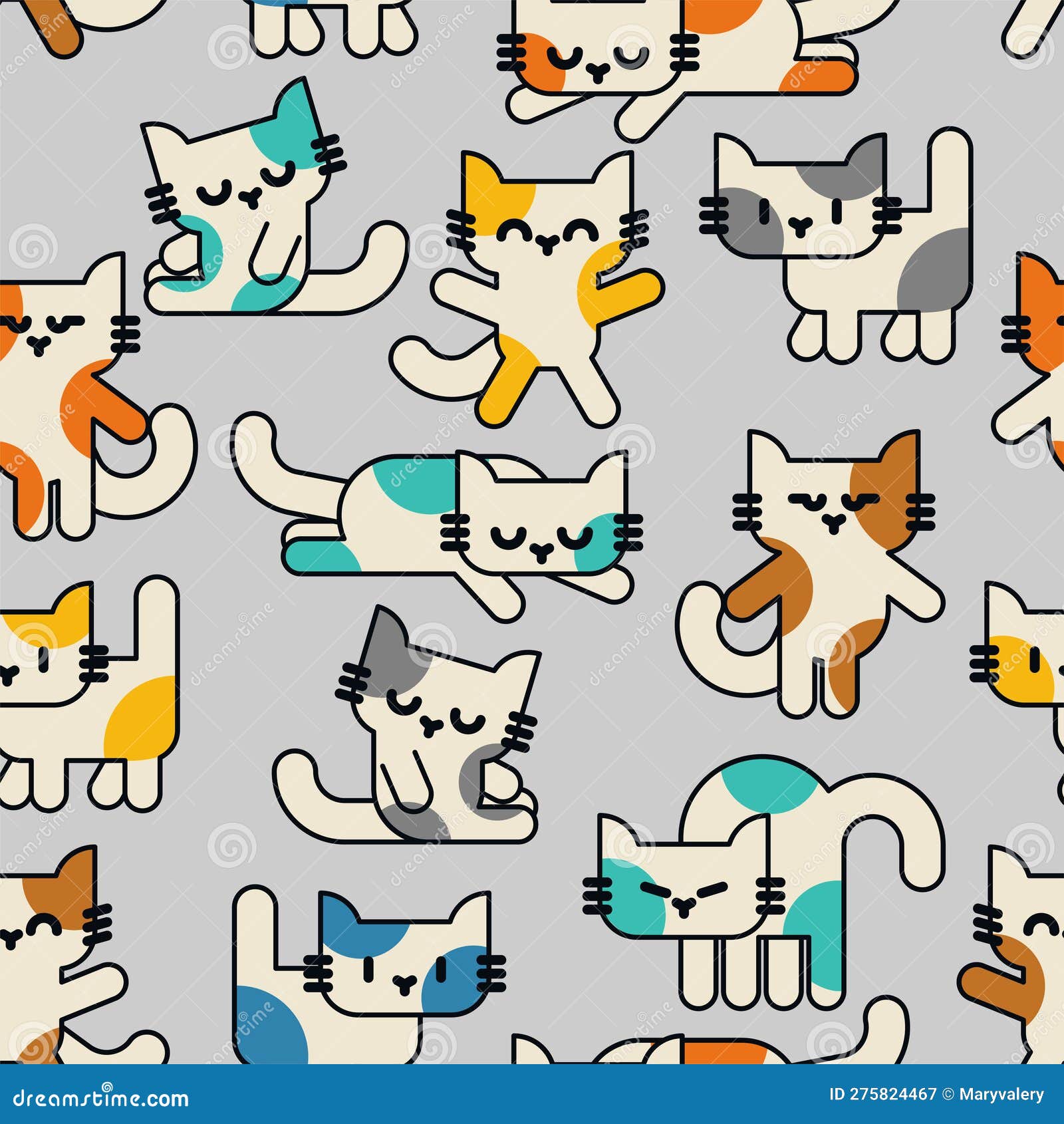 Cartoon Cute Kitten Pattern Seamless. Pet Background Stock Vector ...