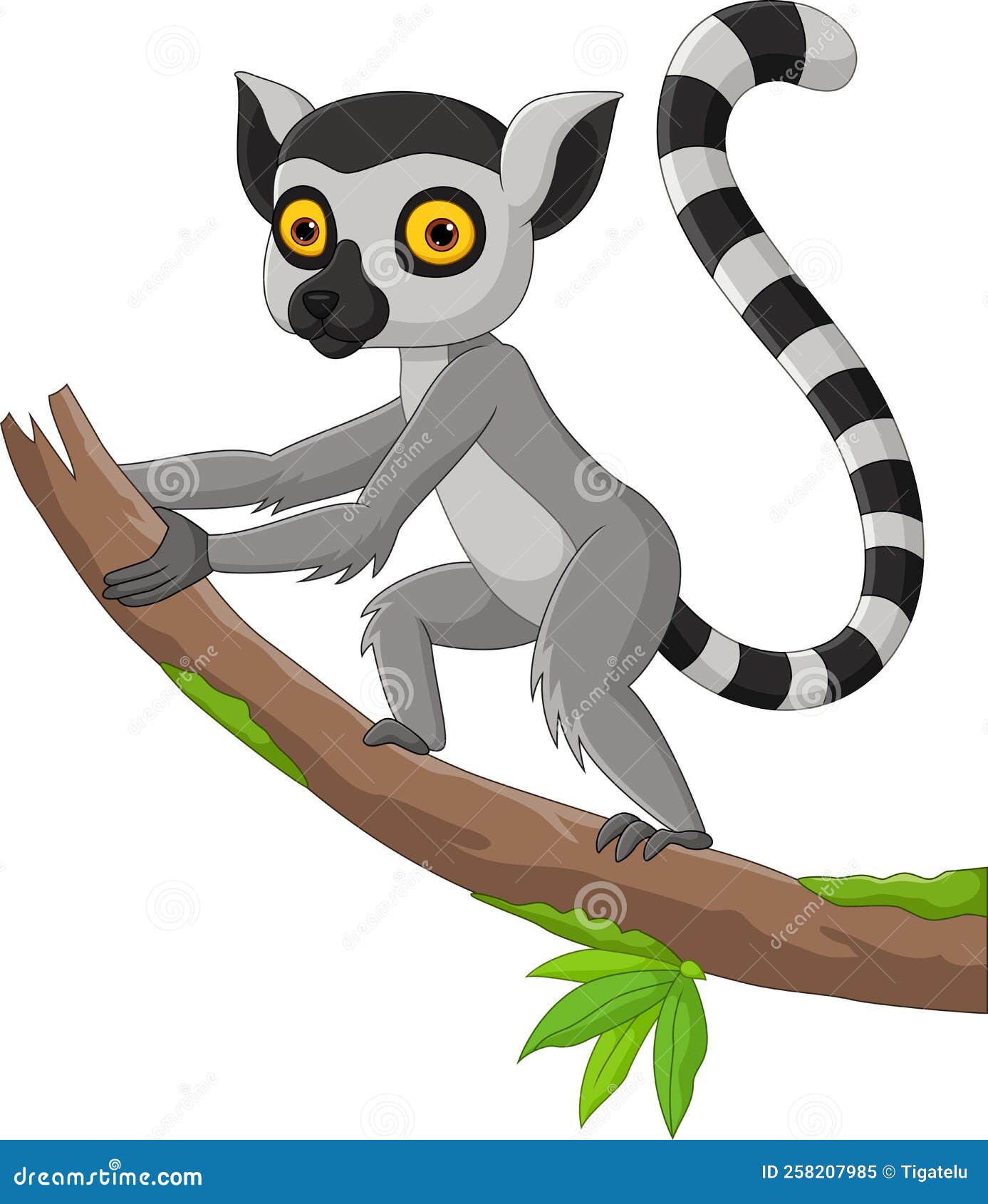 Cartoon Cute Lemur on Tree Branch Stock Vector - Illustration of cute ...