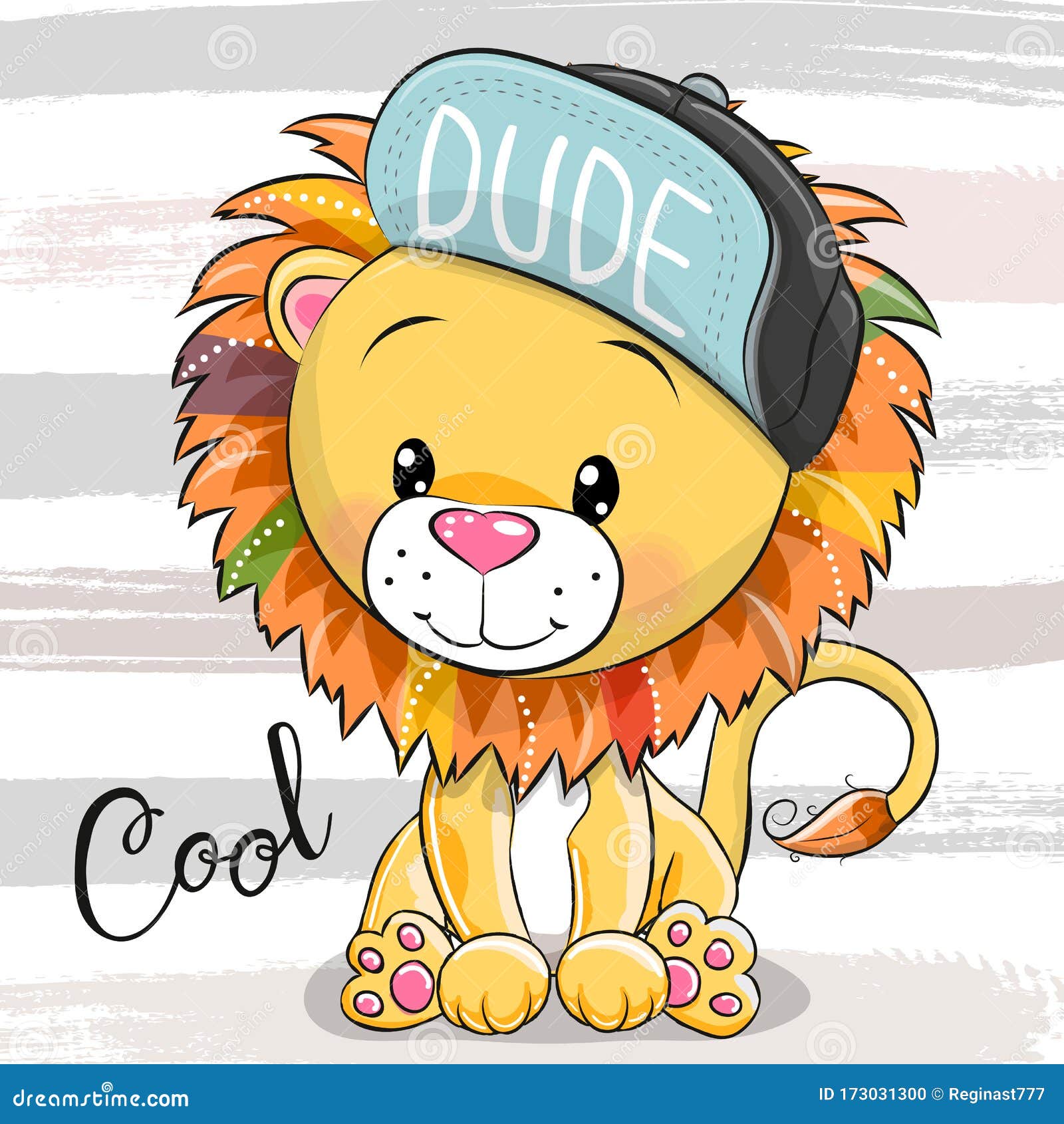 Cartoon Cute Lion in a Blue Cap Stock Vector - Illustration of cute ...