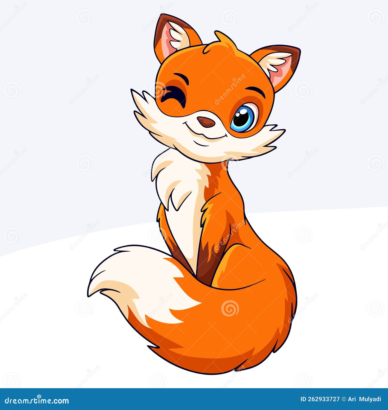 Cartoon Cute Little Fox on White Background Stock Vector - Illustration ...