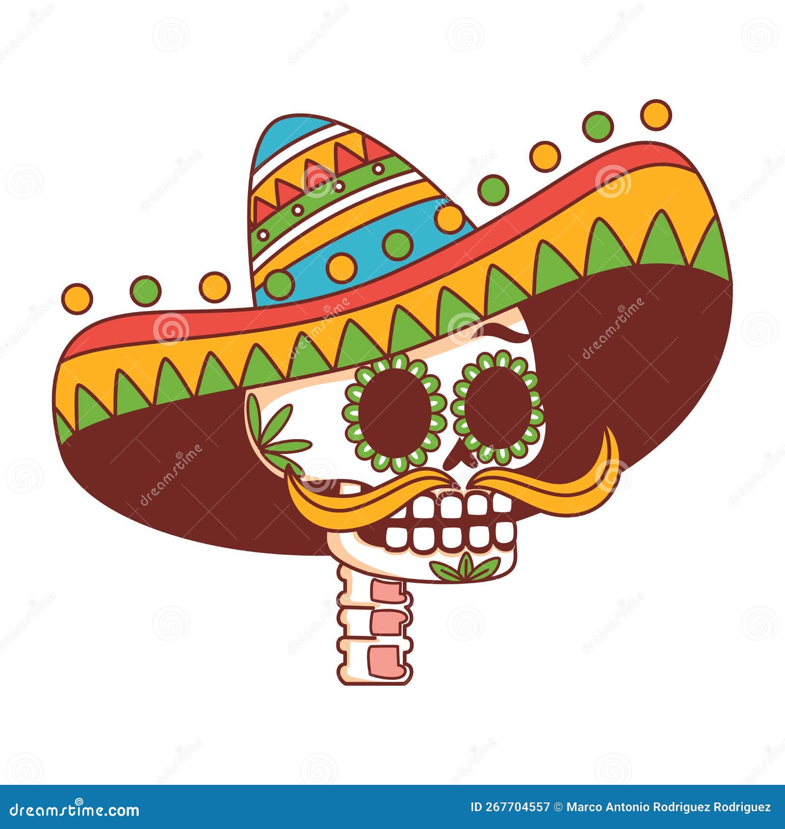 Vector Cartoon Cute Mexican Skull Llustration Isolated Stock Vector ...