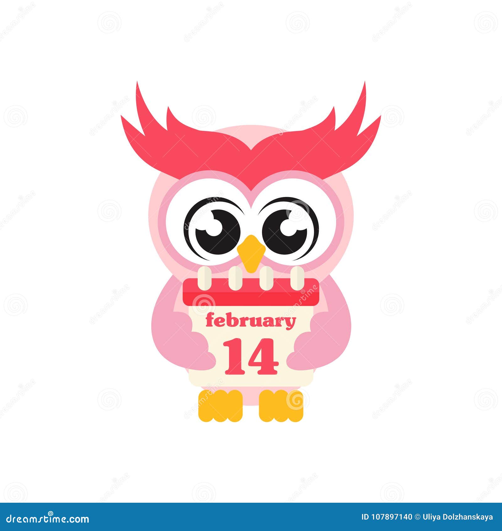 Cartoon Cute Owl with Lovely Calendar Stock Vector - Illustration of ...