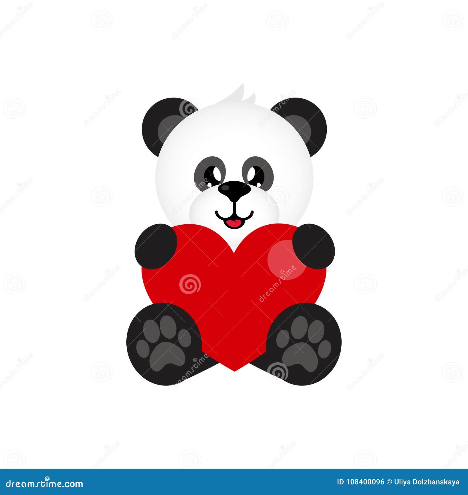 Cartoon Cute Panda with Heart Sitting Stock Vector - Illustration of ...