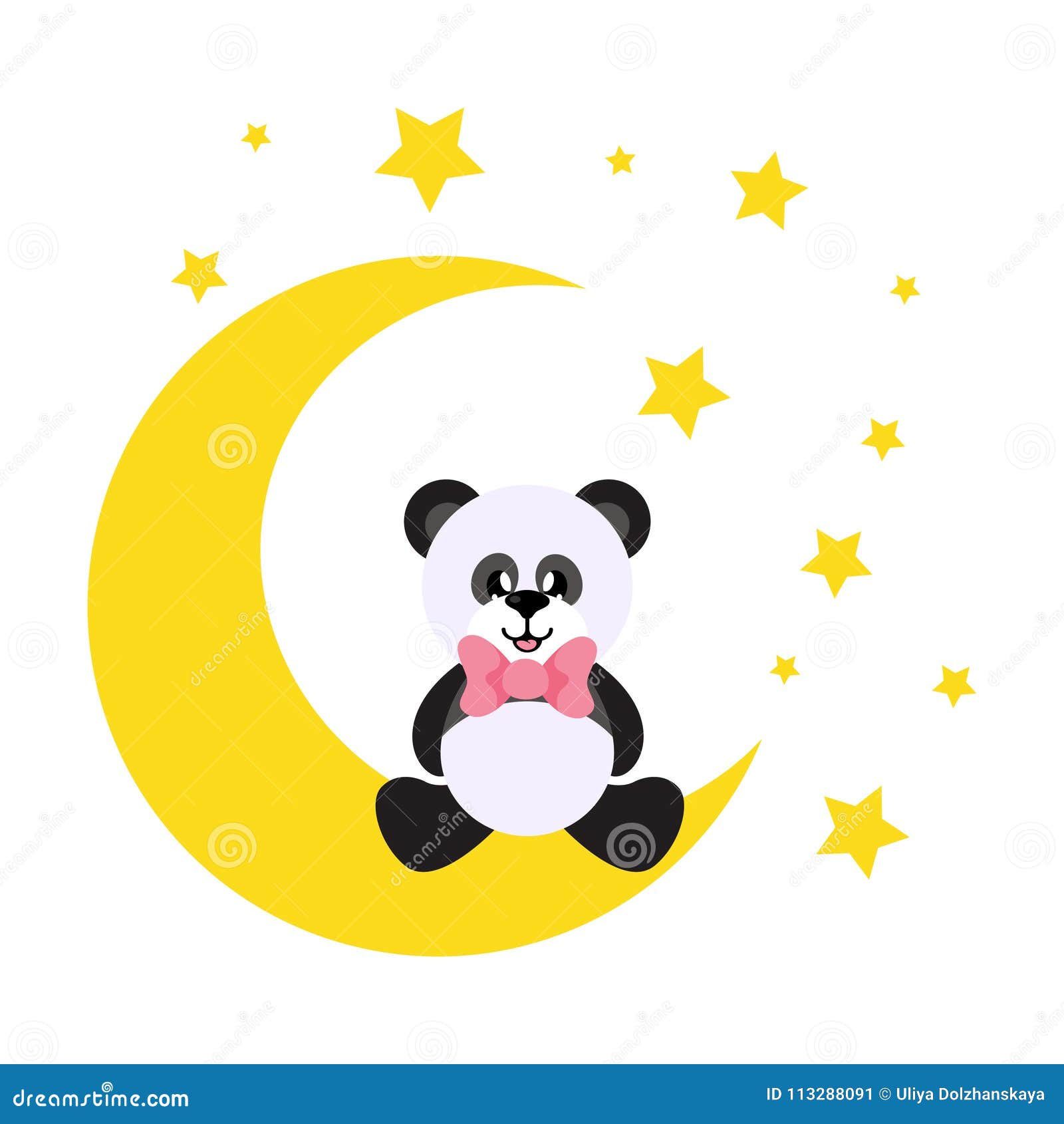 Cartoon Cute Panda with Tie Sitting on the Moon Stock Vector ...