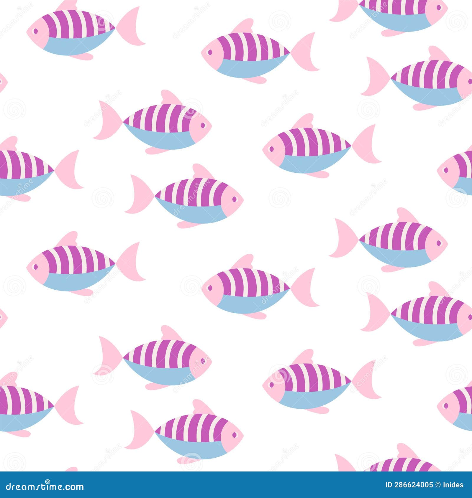 Cartoon Cute Pink and Blue Fish Vector Seamless Pattern on White ...
