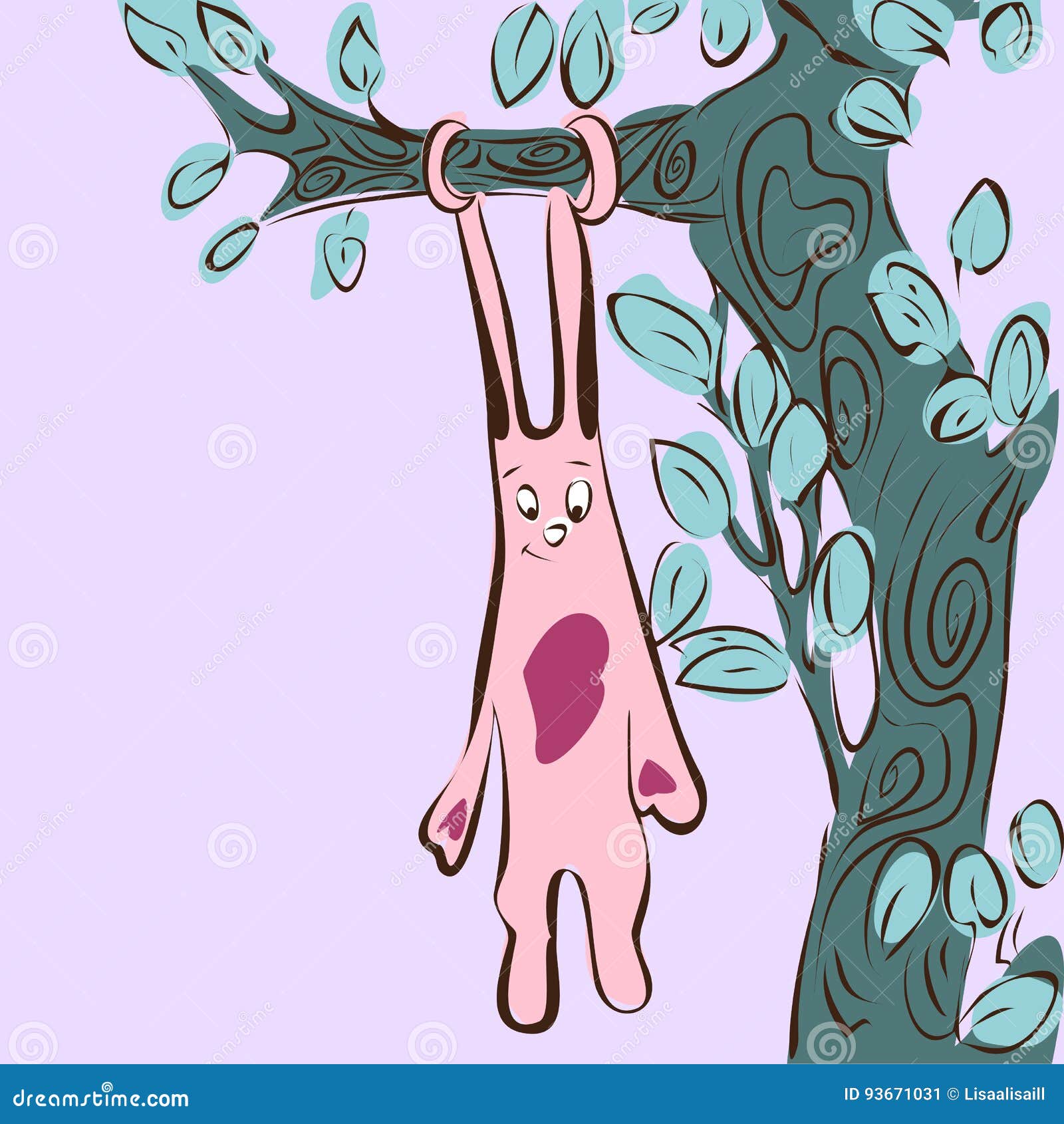 Cartoon Cute Rabbit Hanging on Tree Stock Vector - Illustration of ...