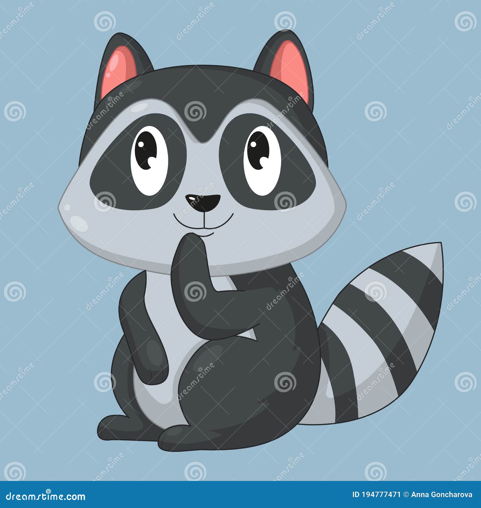 Cartoon Cute Raccoon on a Solid Background Stock Vector - Illustration ...