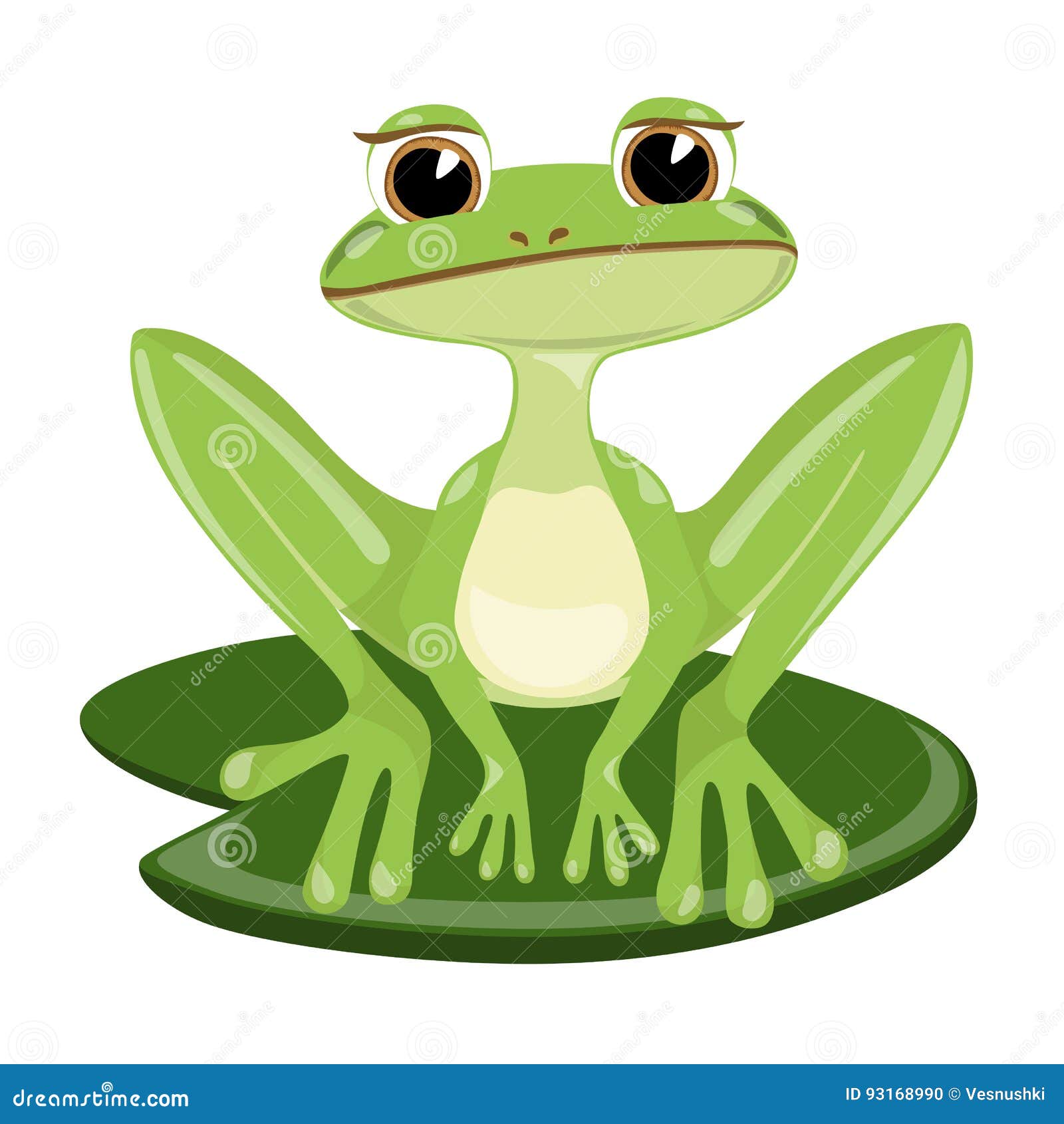 Cartoon Cute Sad Green Frog Siting On Cane Vector Illustration ...
